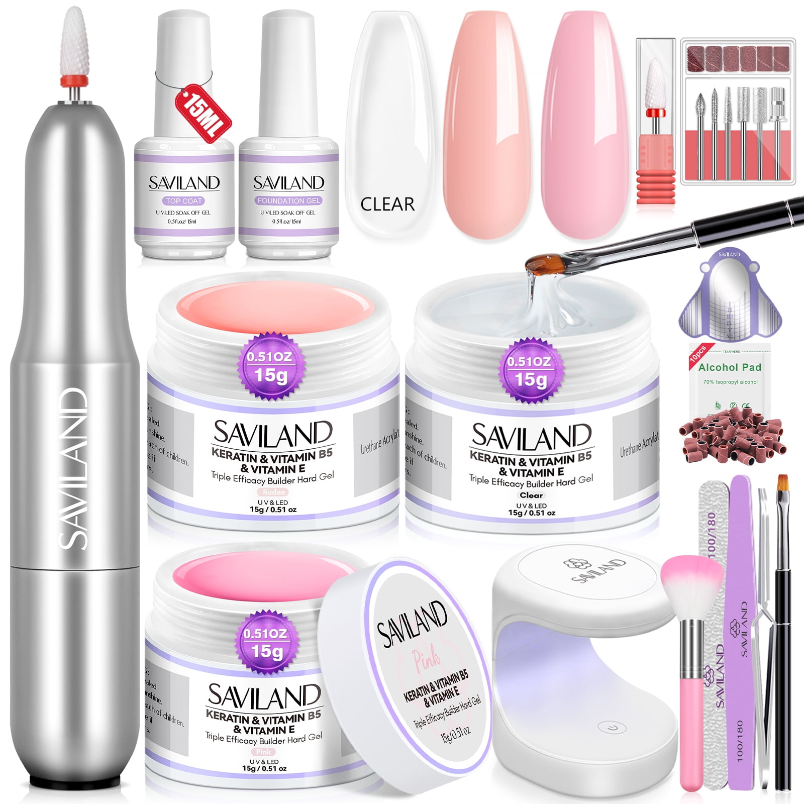 SAVILAND Builder Hard Gel Kit with Nail Drill - 3Pcs Hard Gel(VE&VB5 ...