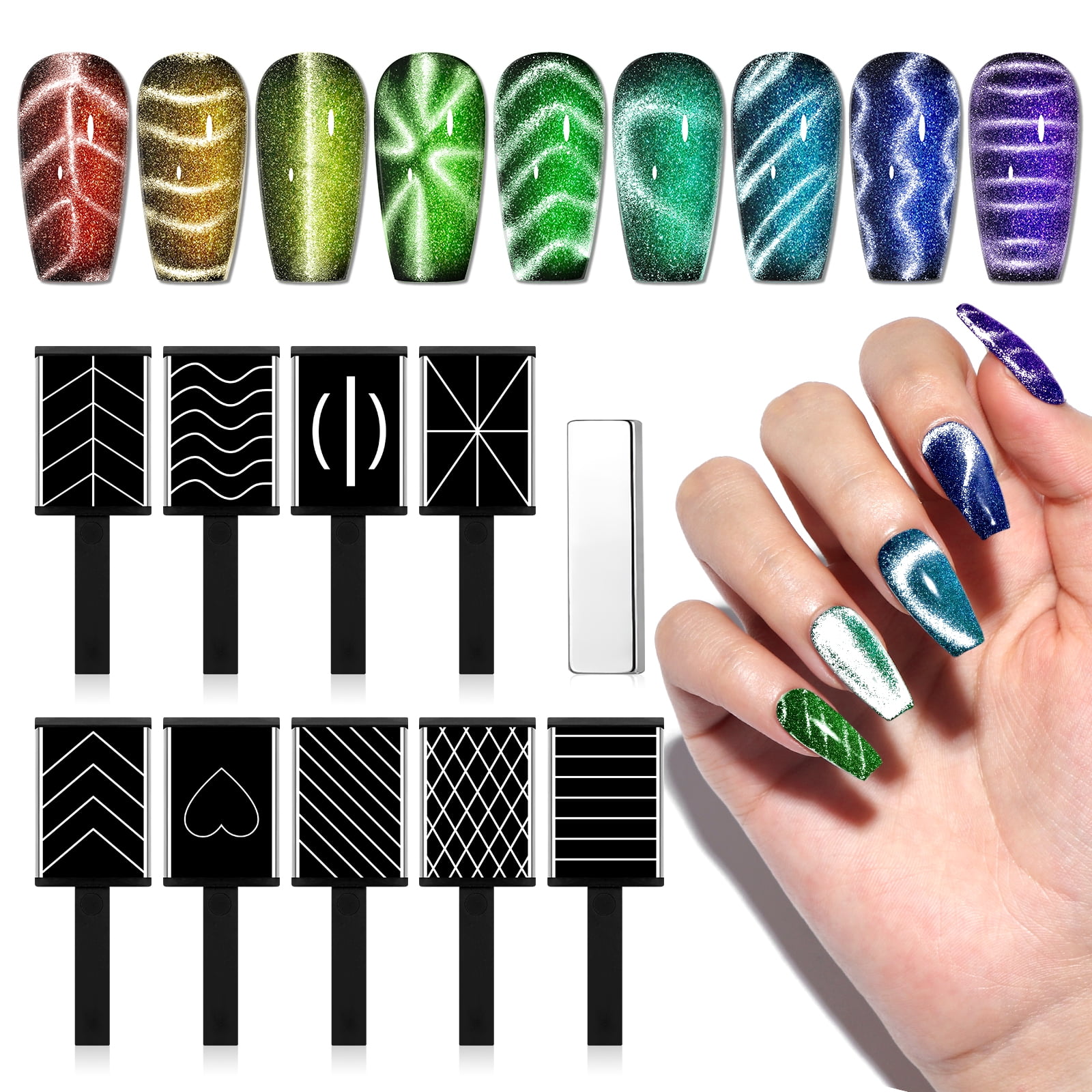 SAVILAND Cat Eye Magnet for Nails: 10PCS CatEye Gel Nail Polish Strong ...