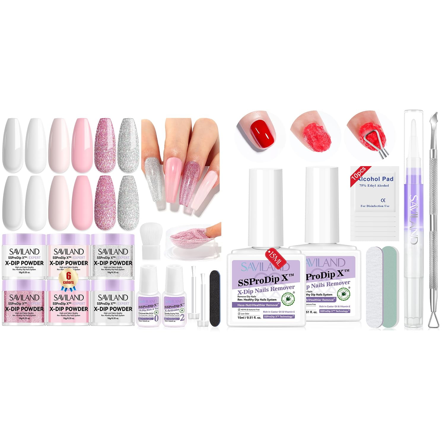 SAVILAND Dip Powder Nail Kit 6 Classic Colors & Dip Powder Remover Kit ...