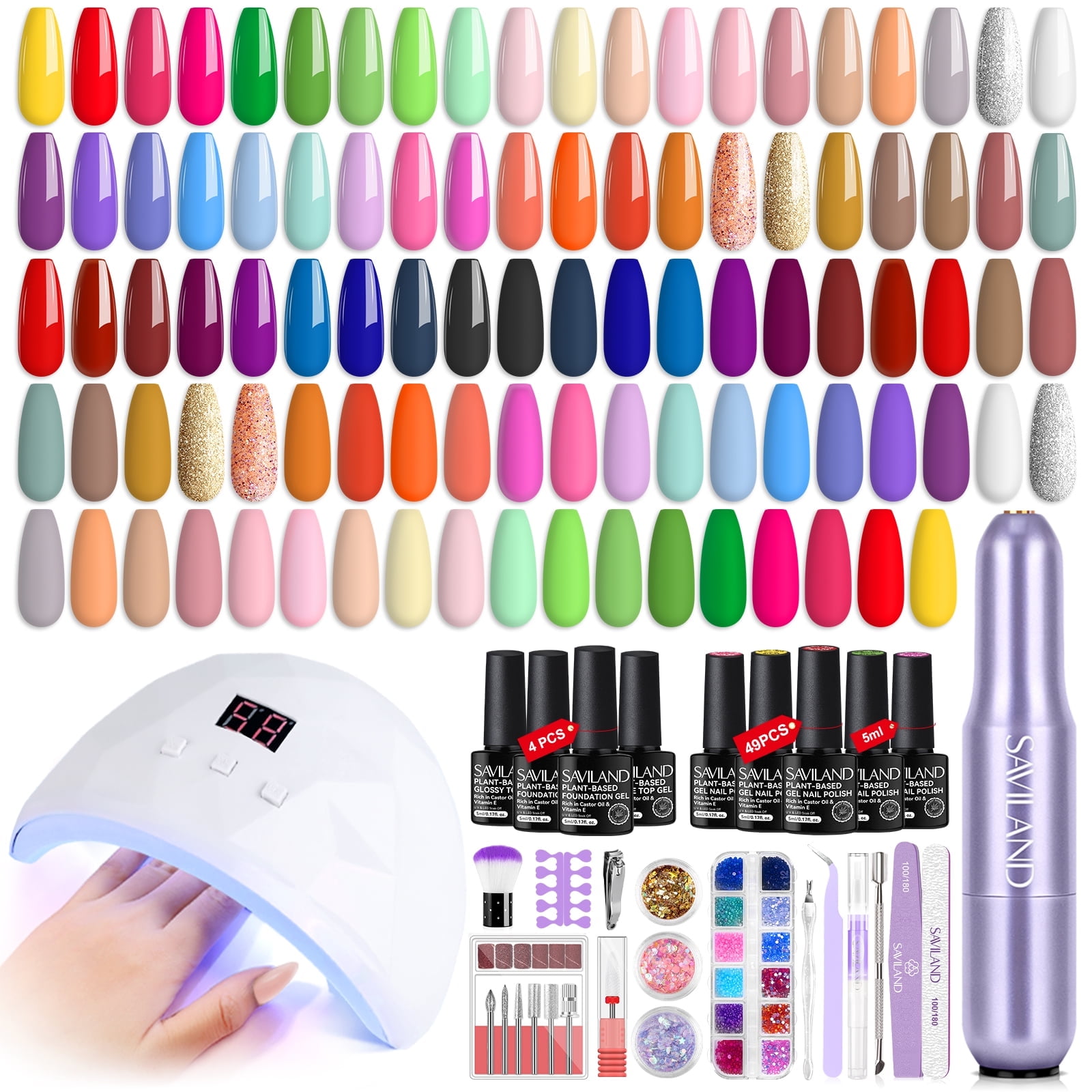 SAVILAND Gel Nail Polish Kit with U V Light & Drill: 49+4 Trendy Colors Fall Gel Nail Polish ...