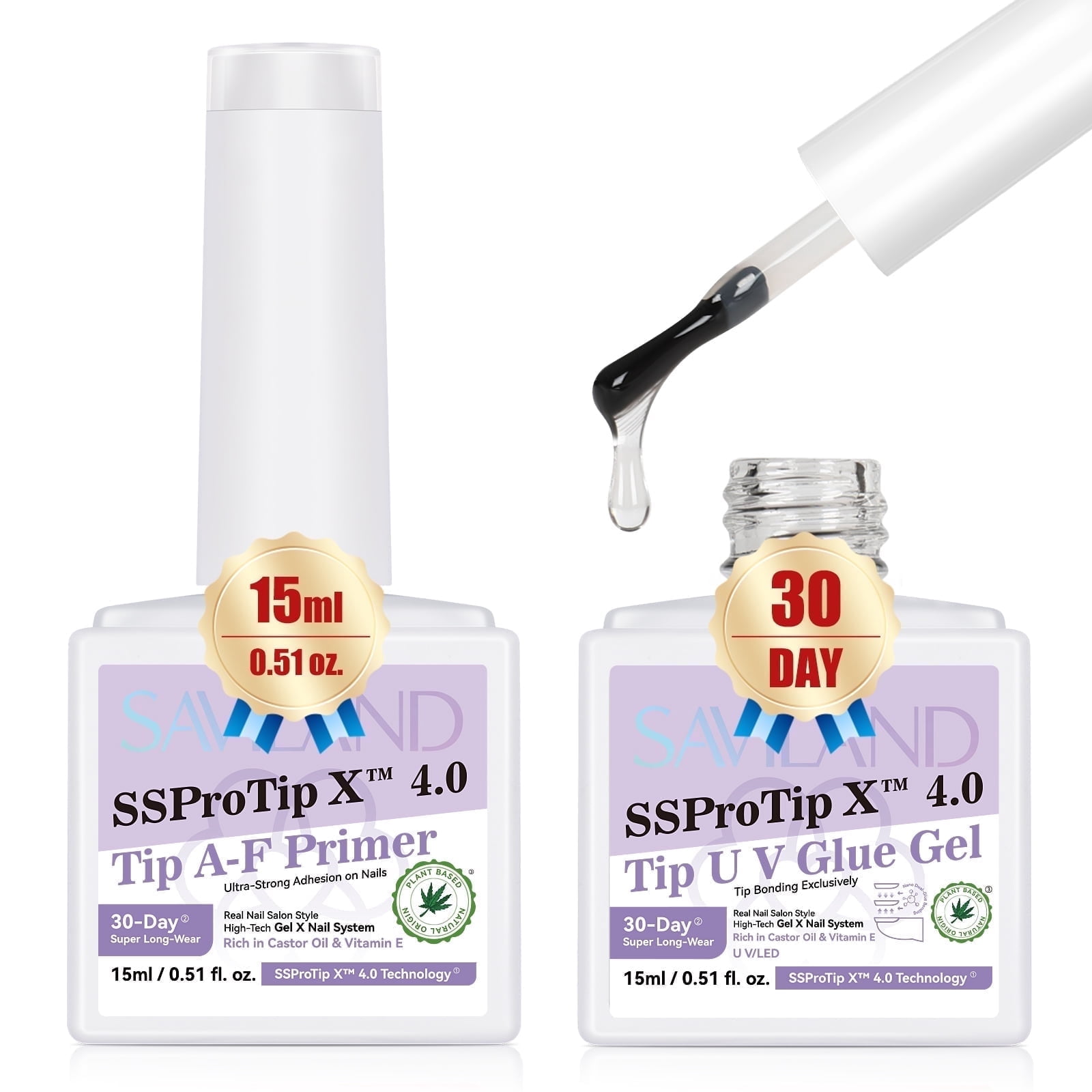 Saviland Nail Glue Gel Set with Primer 15ml Long Lasting U V Gel for ...