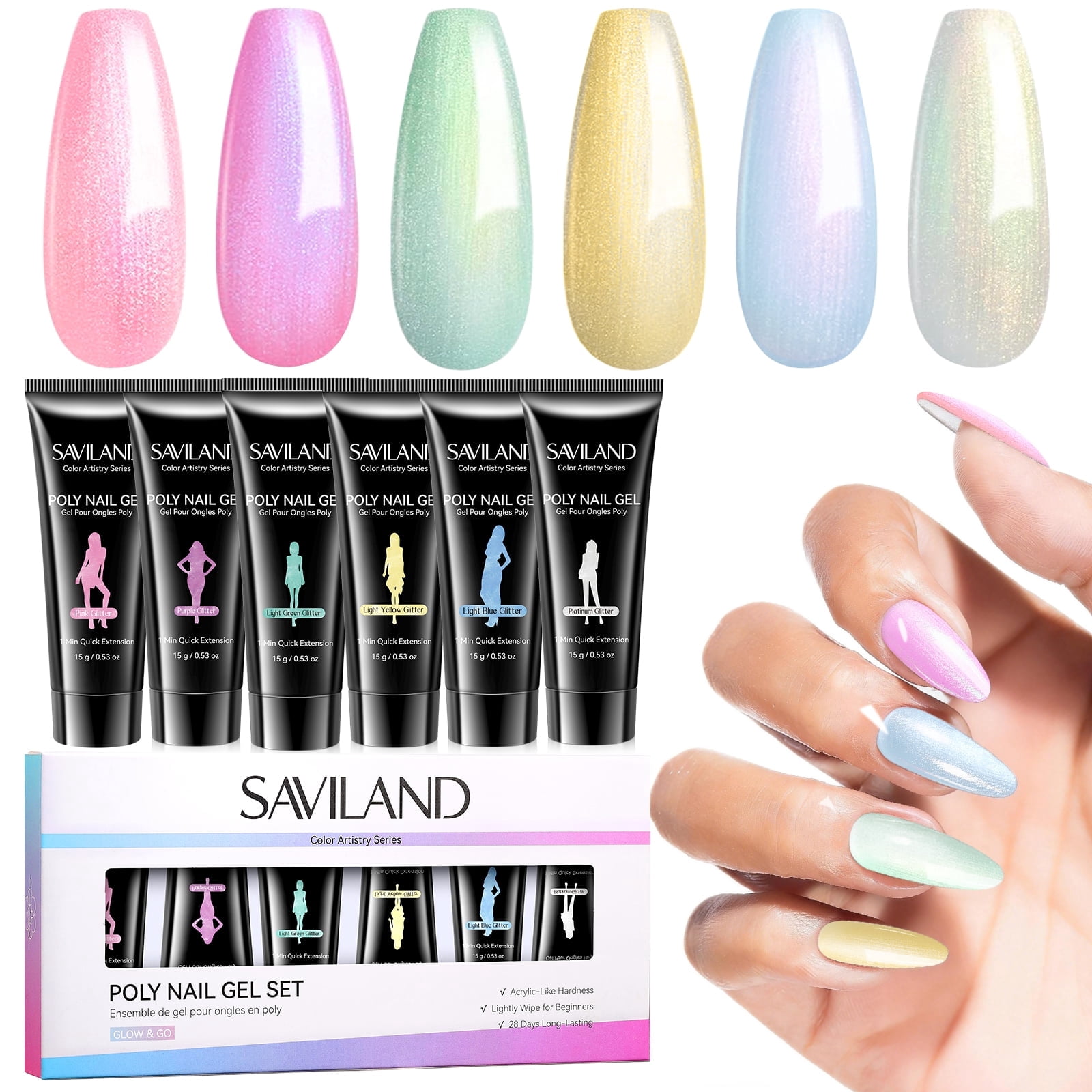 SAVILAND Hema-Free Poly Extension Gel Nail Kit: 6 Poly Gel Colors Fine ...