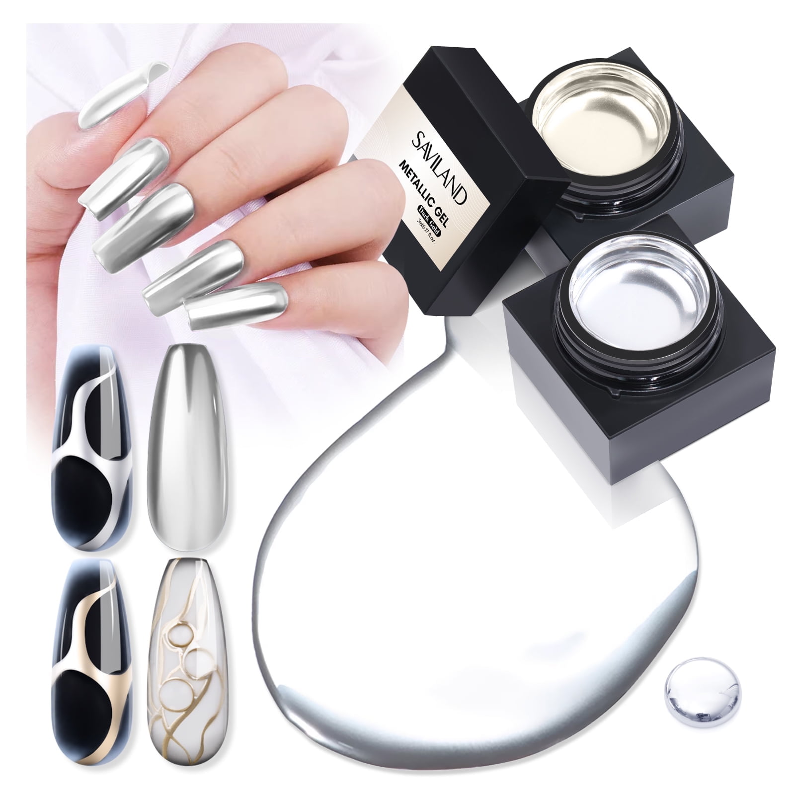 SAVILAND Metallic Gel Nail Polish Set - 2pcs Silver & Gold Metallic ...