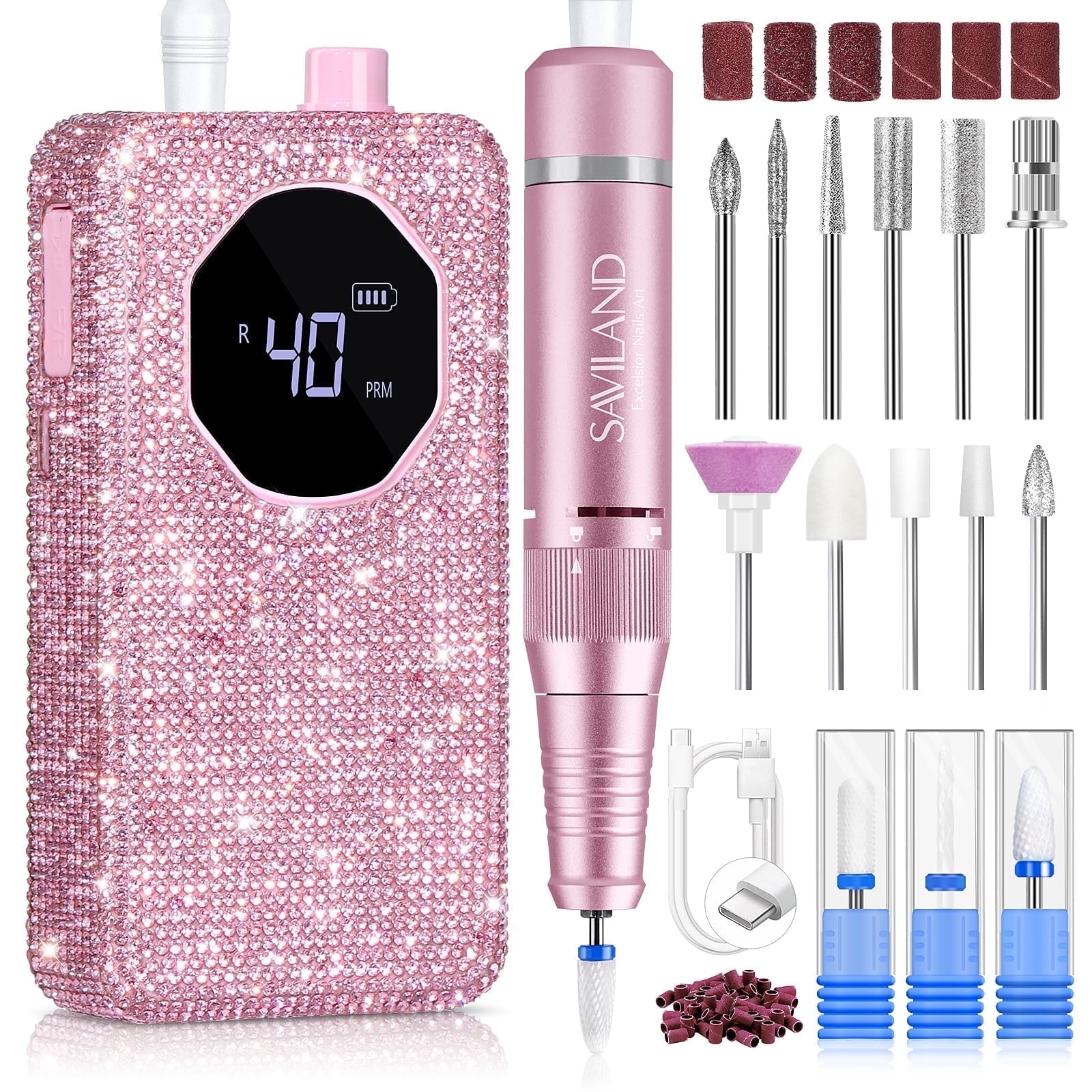 SAVILAND Professional Nail Drill 40000 RPM: Portable Diamond Nail Drill ...