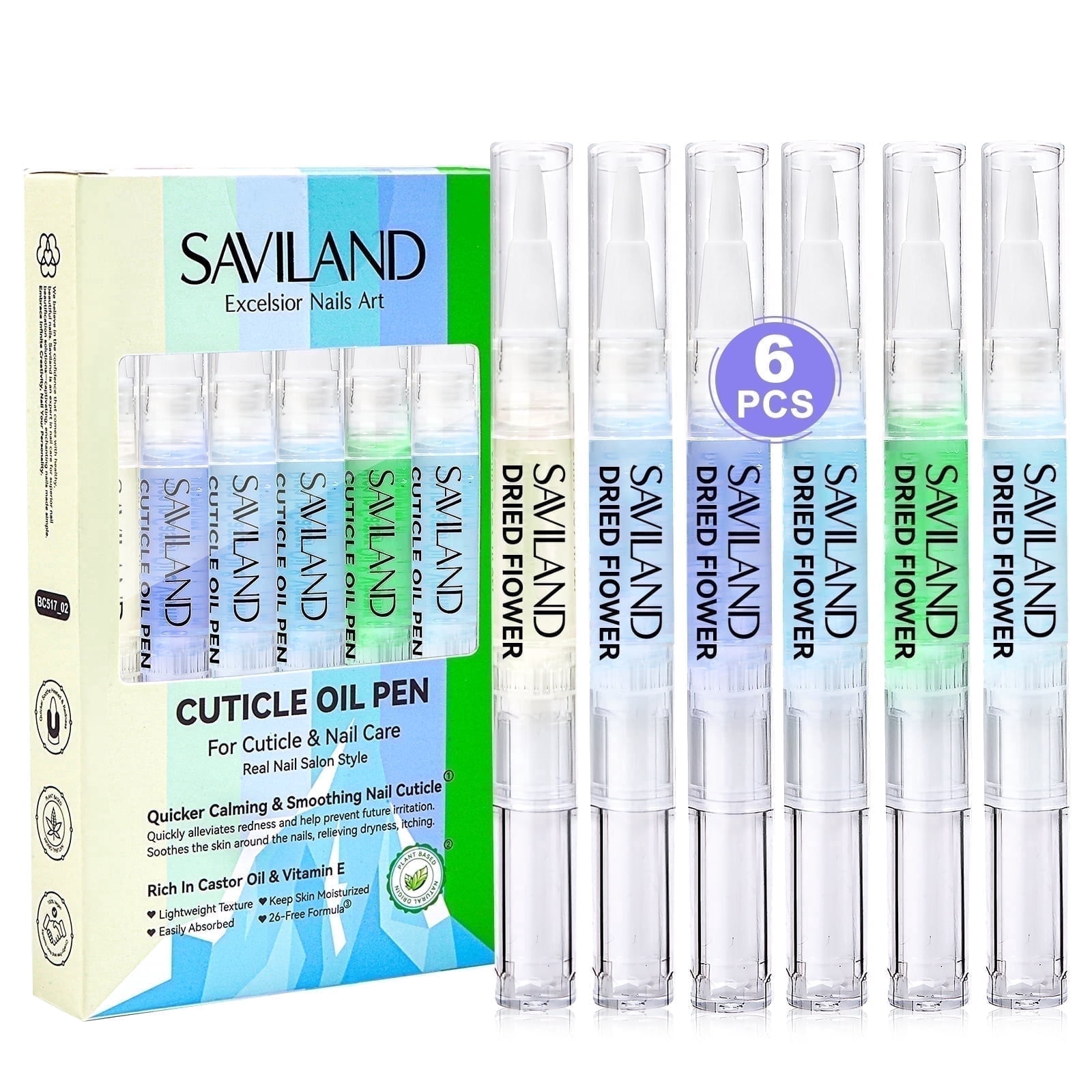 SAVILAND Soothing Cuticle Oil Pen: 6Pcs Plant-Based Nail Oil with Aloes ...