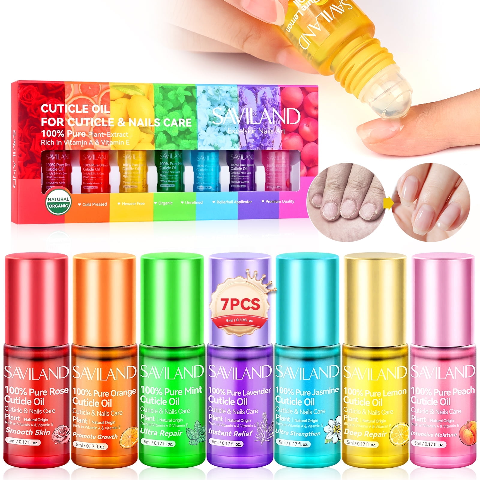 SAVILAND Vitamin E Cuticle Oil Roller: 7PCS Revitalizing Cuticle Oil ...