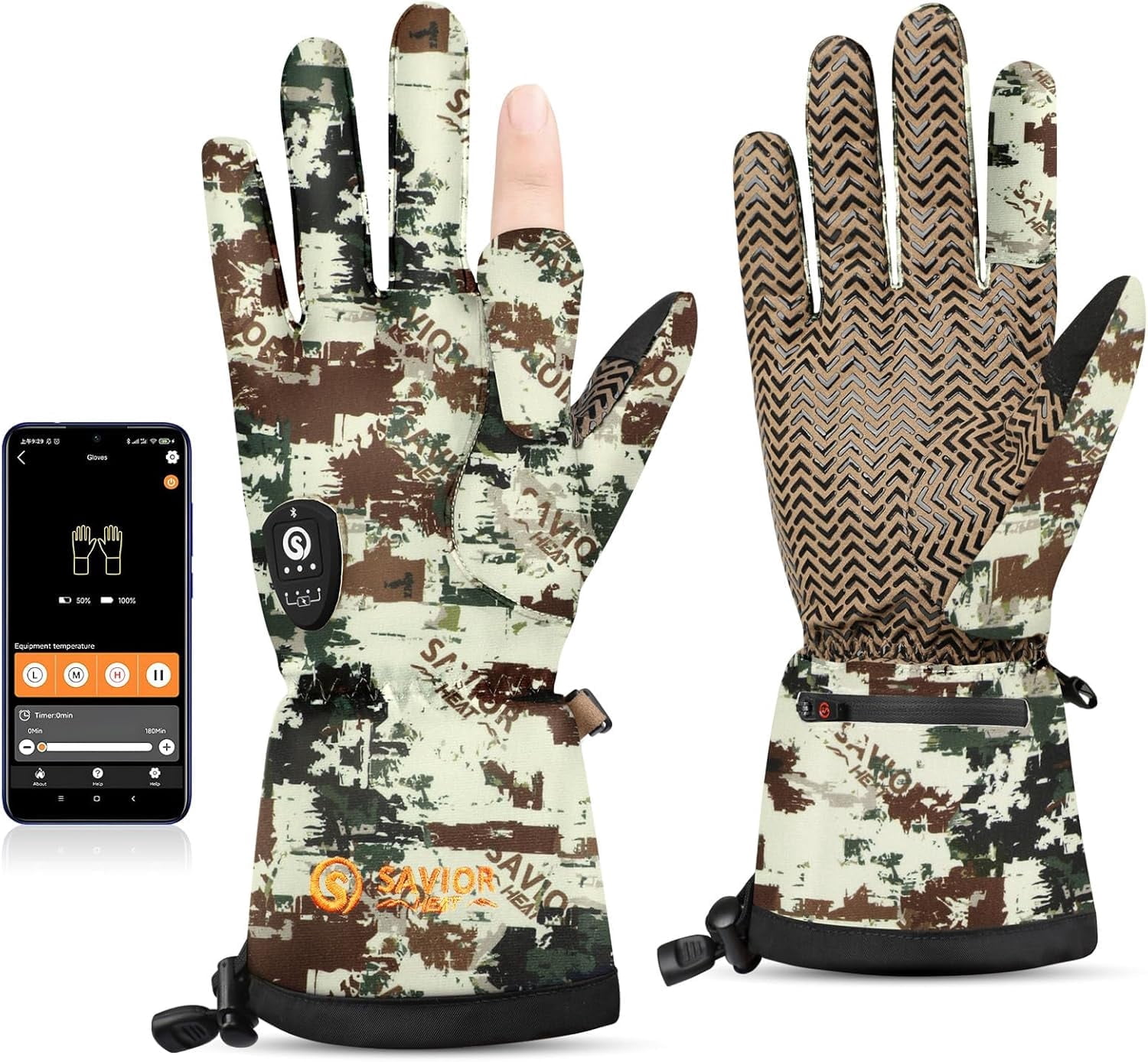 SAVIOR HEAT Heated Gloves APP CONTROL- Camouflage Hunting, Fishing ...