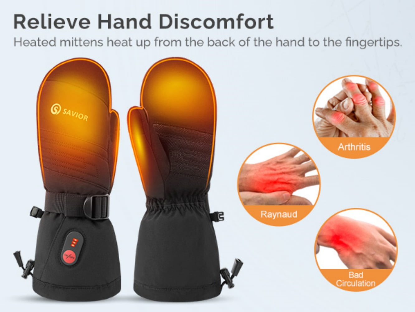 SAVIOR HEAT Heated Ski Mittens – 3 Heat Levels, Waterproof Windproof ...