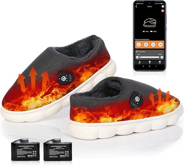SAVIOR HEAT Heated Slippers with App Control, 7.4V Electric Foot Warmer ...