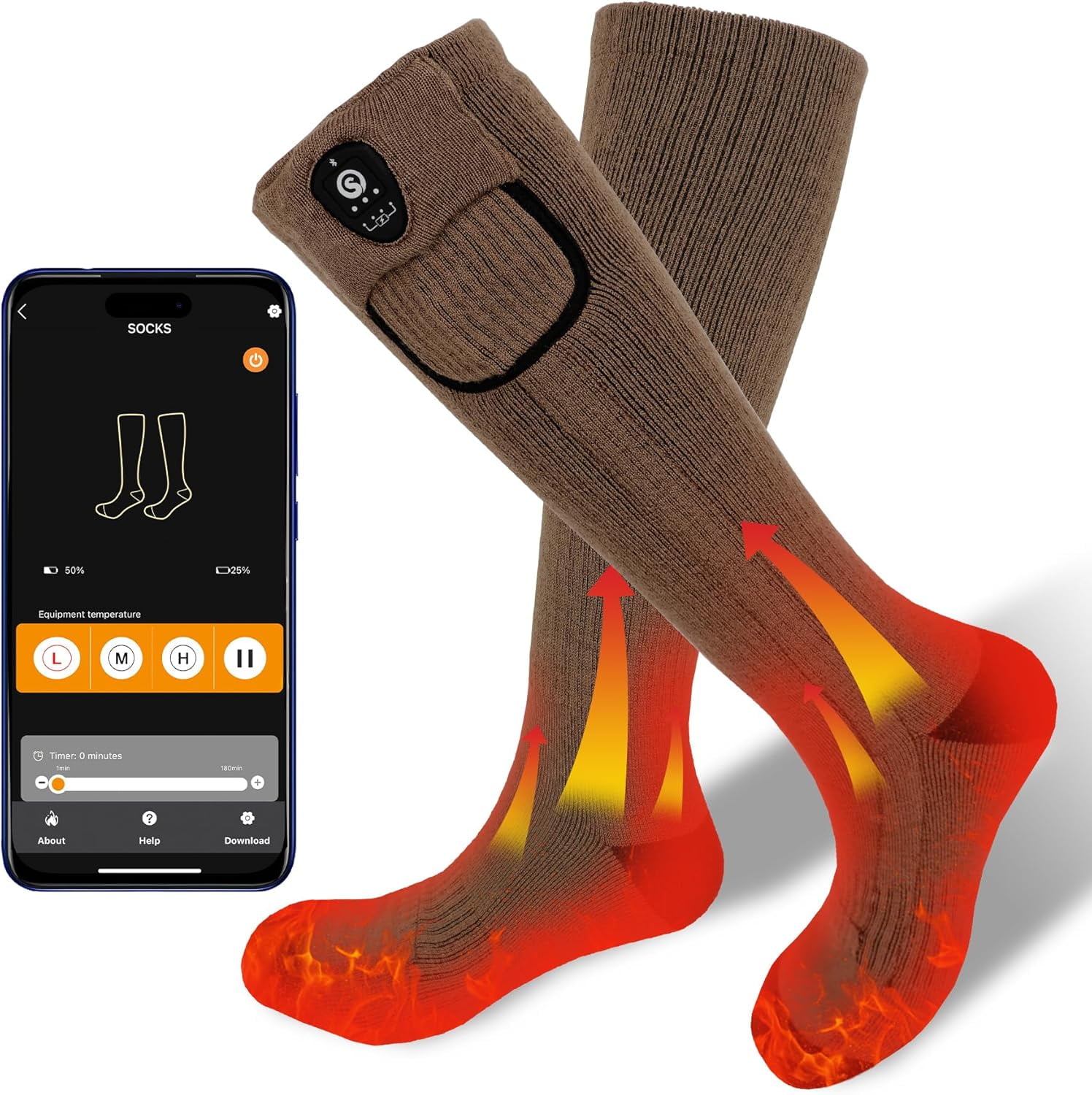 SAVIOR HEAT Heated Socks for Men Women, App Control Merino Wool, 7.4V ...