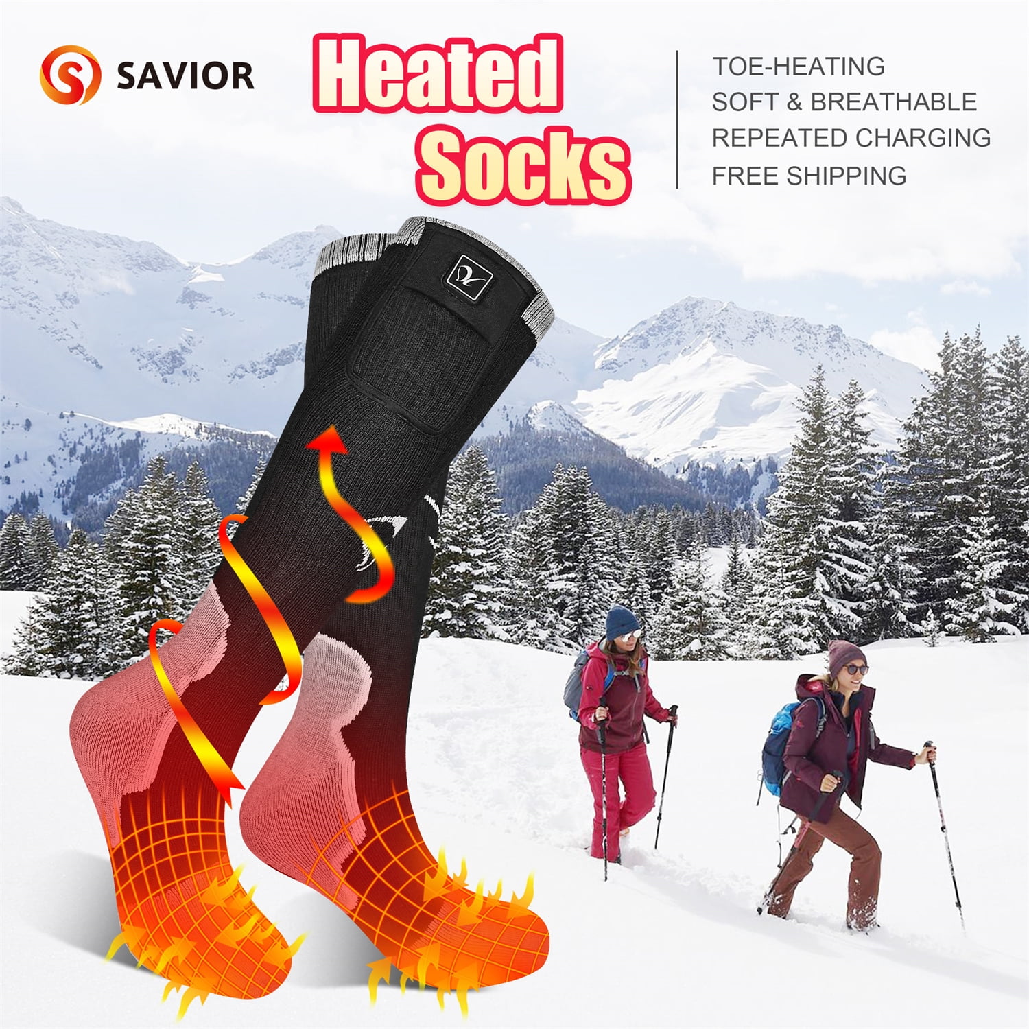 Rechargeabel Electric Heated Socks ,7.4V Lower Safety Voltage Battery ...