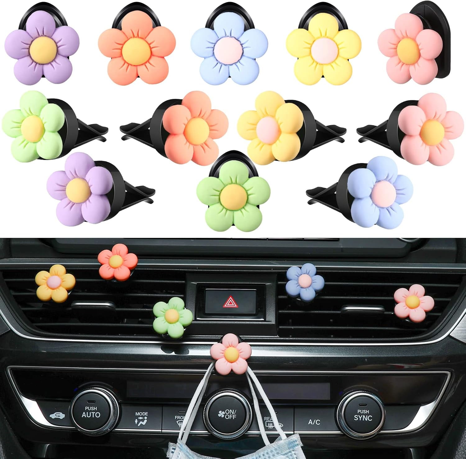 SAVUK 12 Pcs Car Accessories for Women Daisy Flower Air Vent Clip Air ...