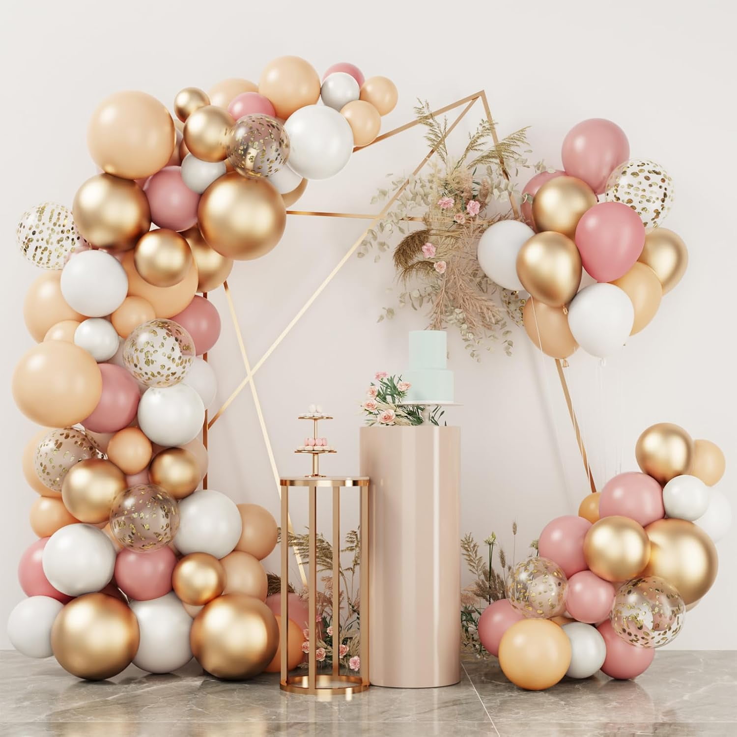 SAVUK Blush Pink Balloon Garland Arch Kit, Dusty Pink Peach Rose Gold ...