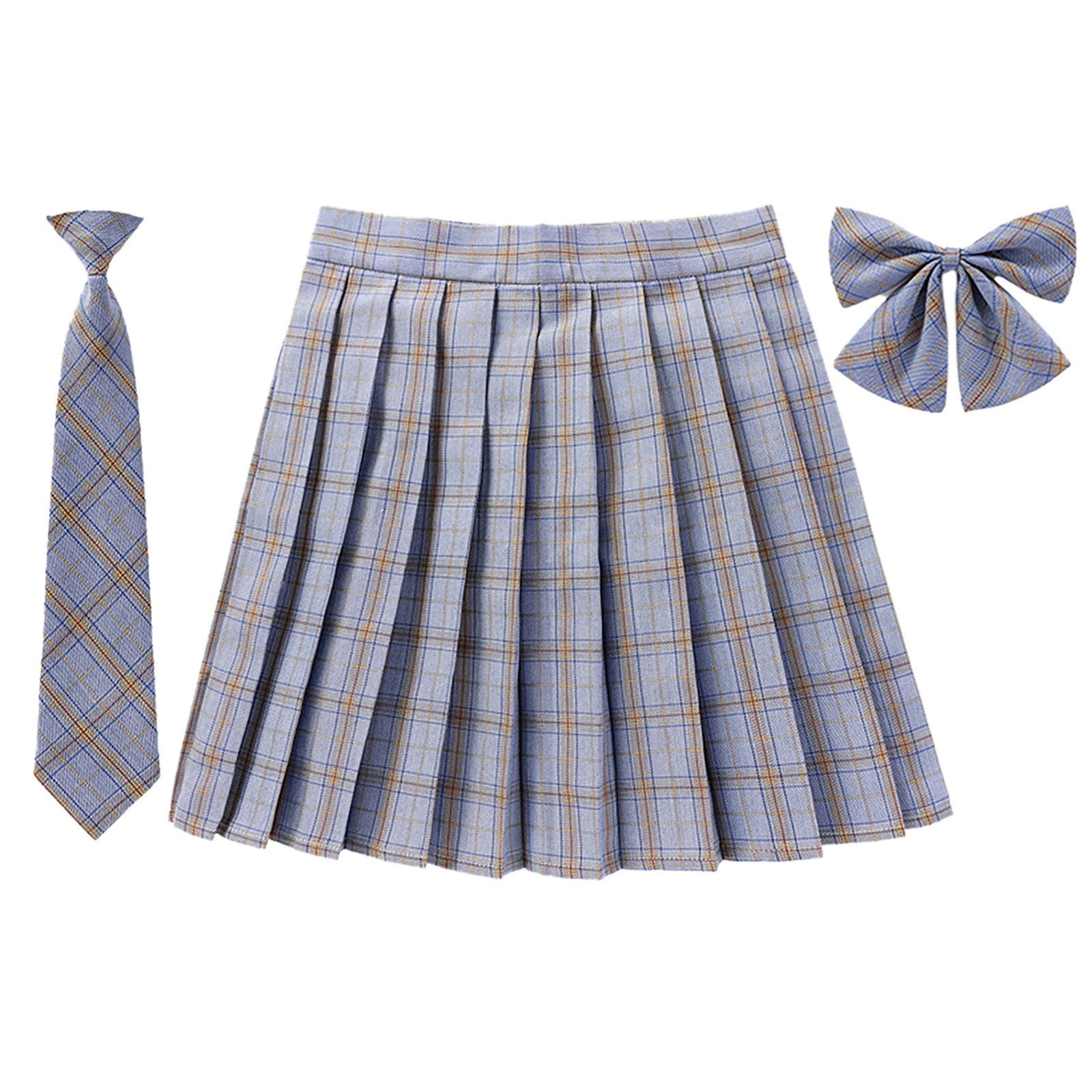 SAWKMW Girls Women's Pleated Plaid Skirt With Necktie Bowtie Lining ...