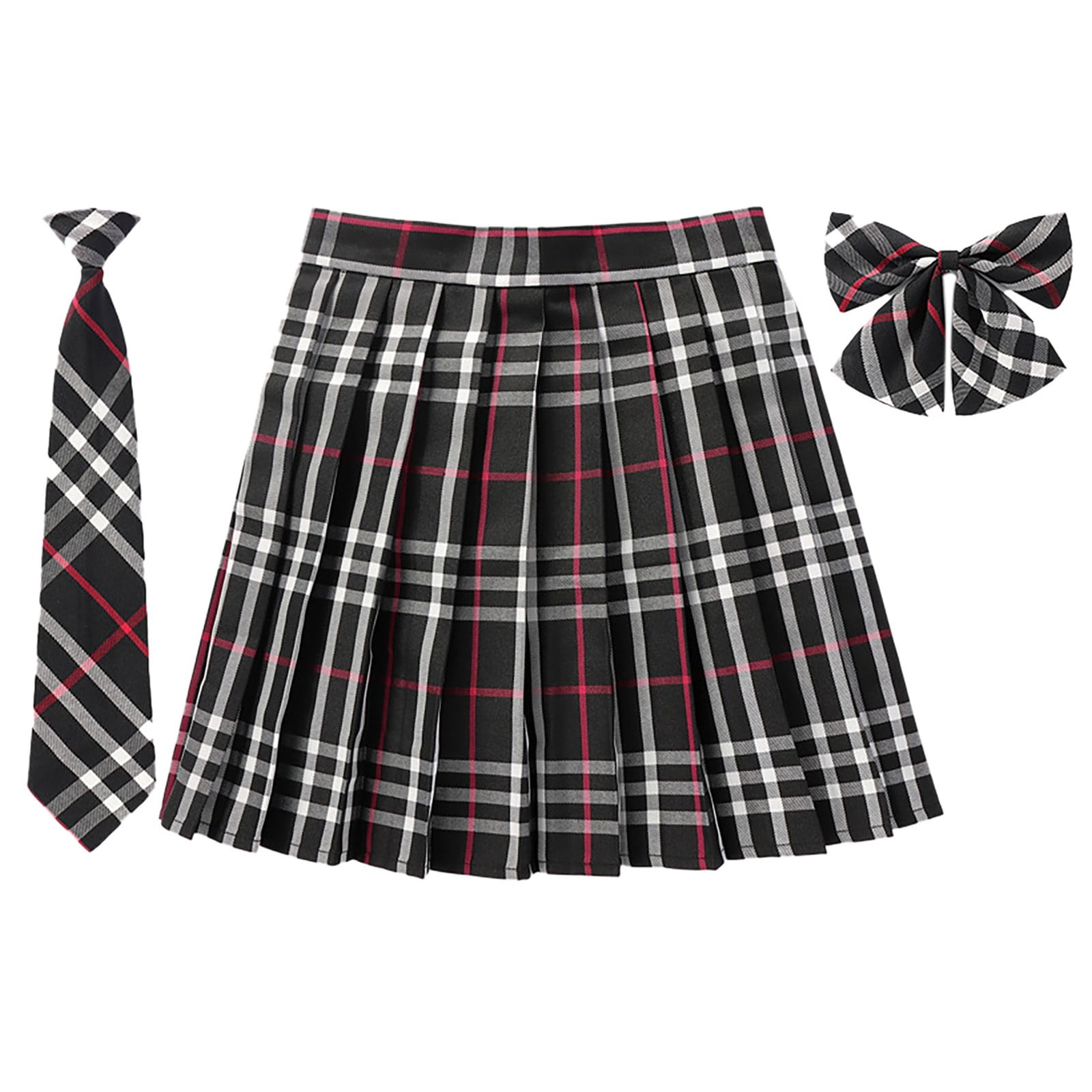 SAWKMW Women's Girl Plaid JK Pleated Skirt High Waist Miniskirt Bow Tie ...