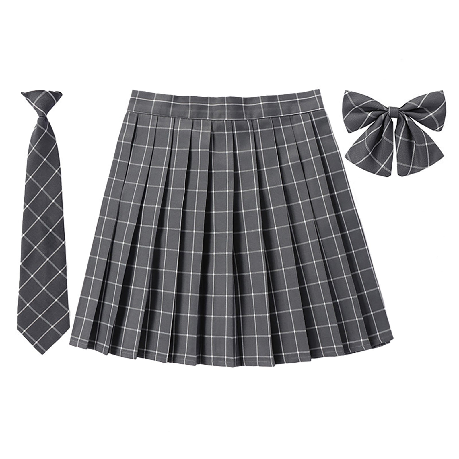 SAWKMW Women's Girl Plaid JK Pleated Skirt High Waist Miniskirt Bow Tie Suit Schoolgirl Uniform ...