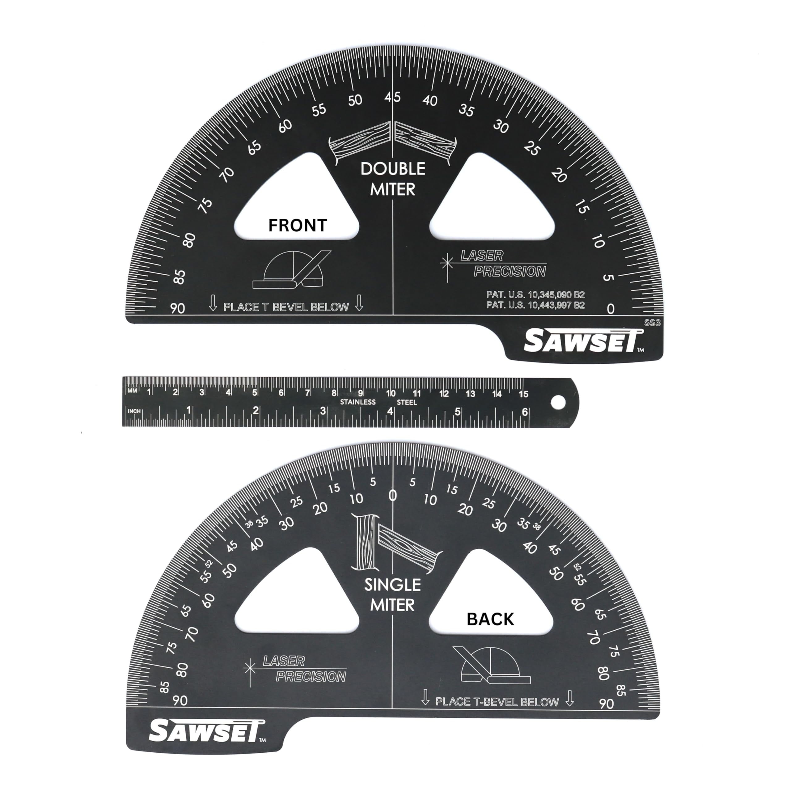 SAWSET Miter Saw Protractor. 8 inch Aluminum Laser Etched Angle Finder ...