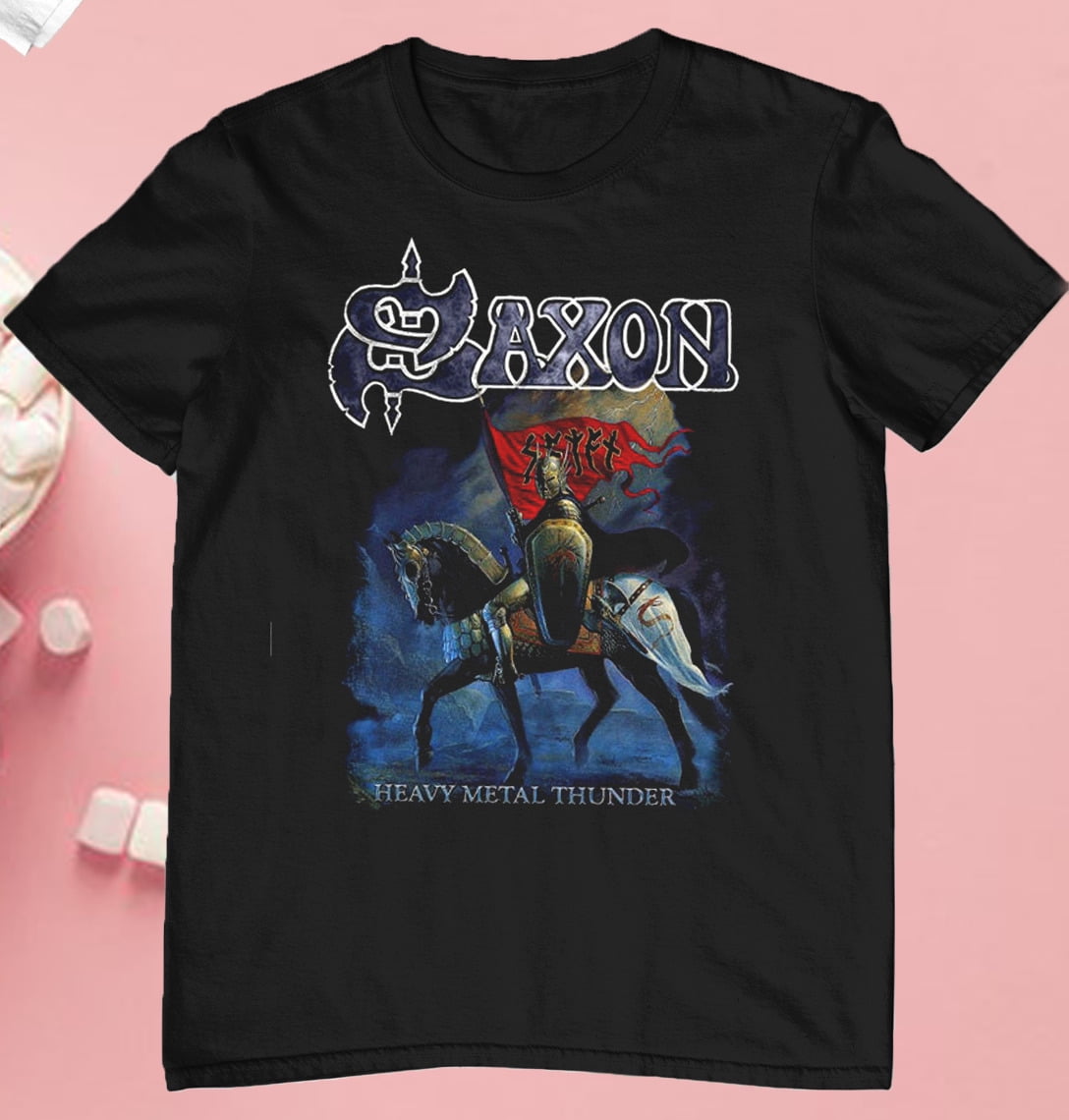SAXON Band Heavy Metal Thunder Black Men Shirt Short Sleeve Cotton ...