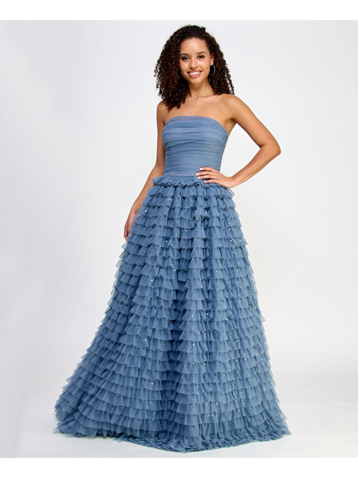 SAY YES TO THE PROM Womens Blue Sequined Zippered Lined Ruched Bodice ...