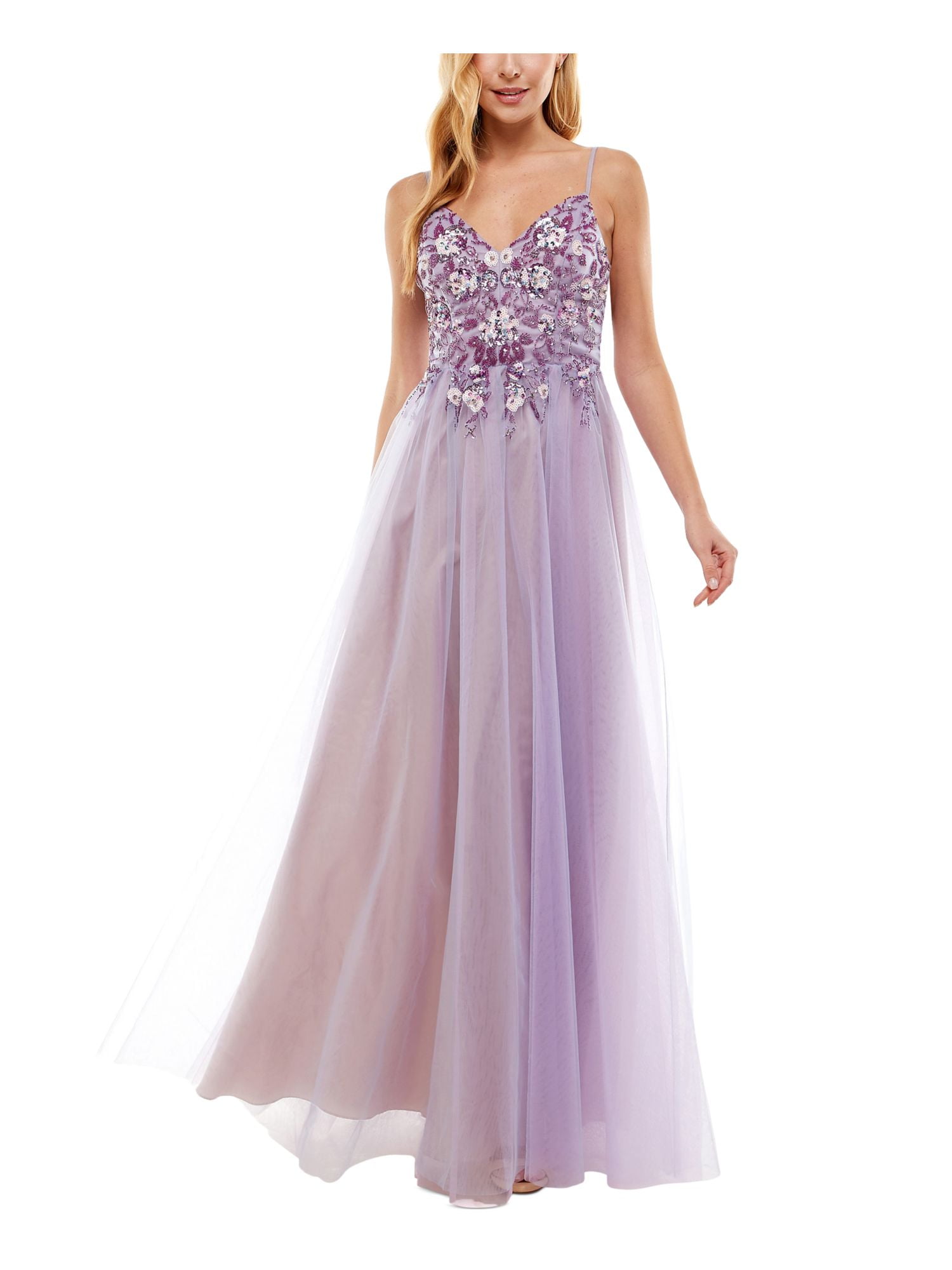 SAY YES TO THE PROM Womens Purple Sequined Beaded Adjustable Straps ...