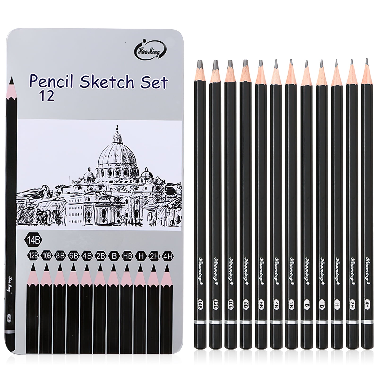 SAYEEC 12 Pcs Sketching Pencils Kit Professional Graphic Drawing Pencils Set Graphite Art ...