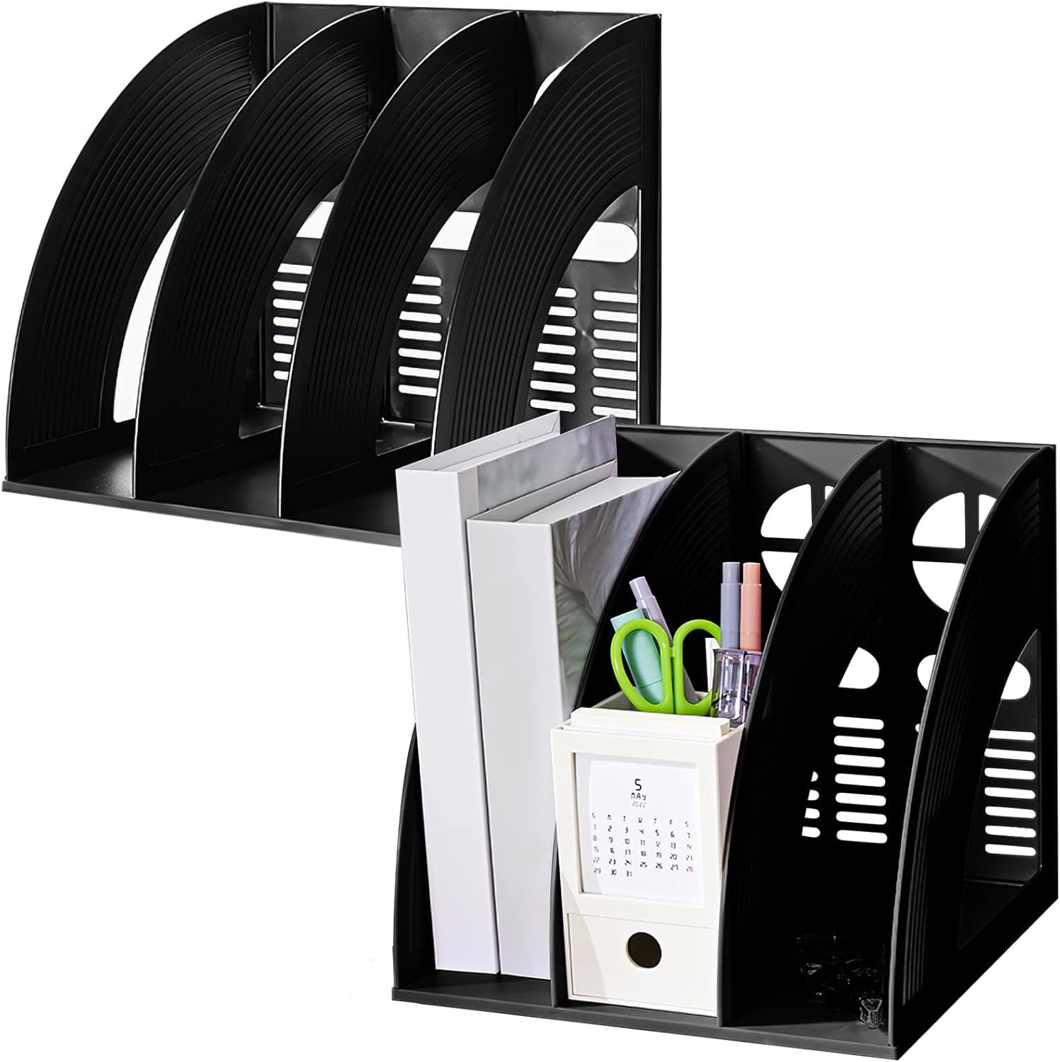 SAYEEC 2 Pack Magazine File Holder for Desktop 3 Compartment Binder ...