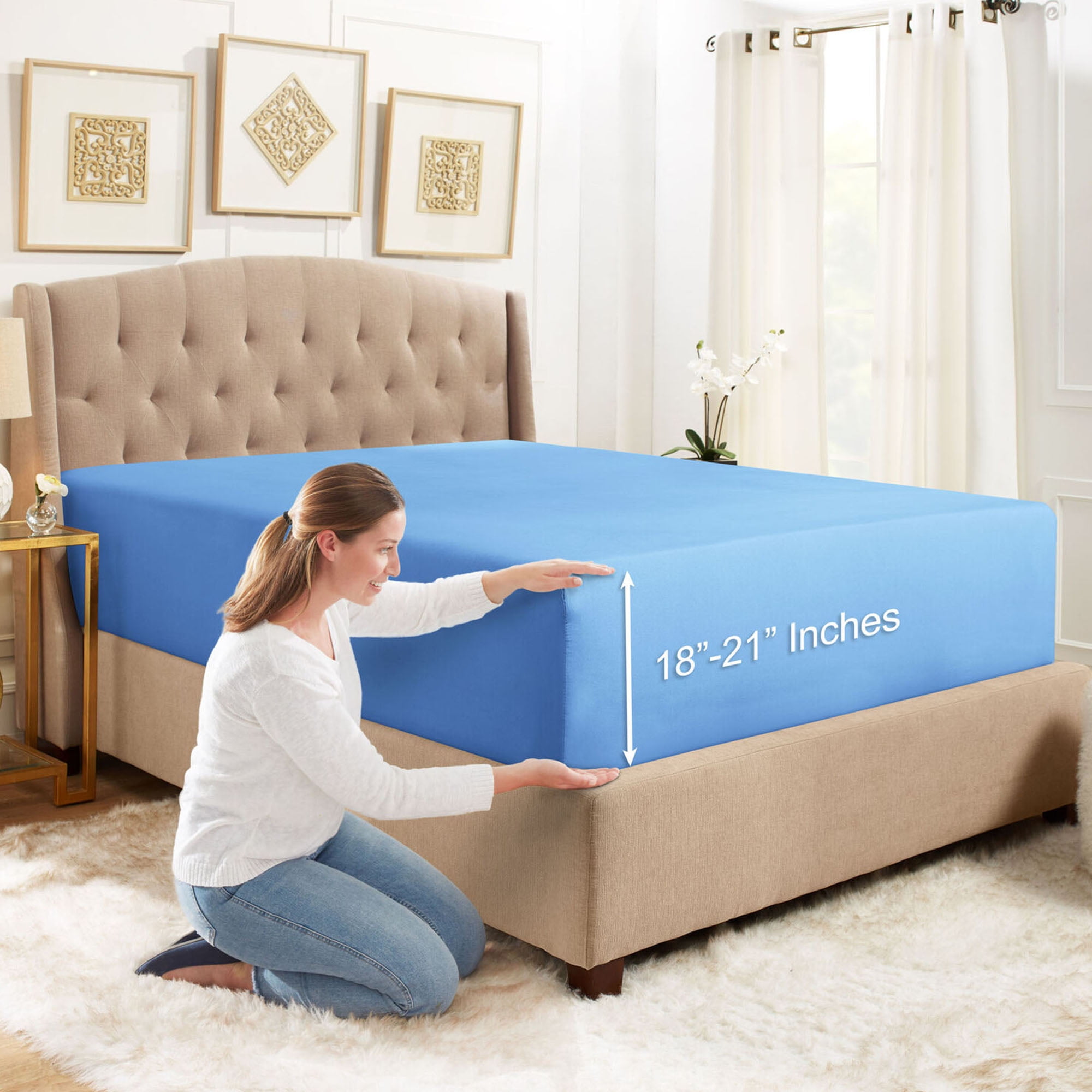 SAYFUT 18''- 21'' Extra Deep Pocket Fitted Sheet Elastic Corner Straps Fitted Sheets - Walmart.com