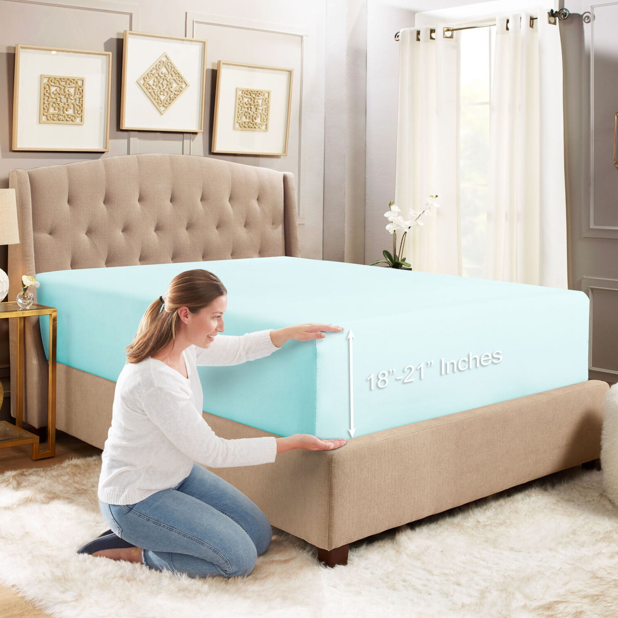 SAYFUT 18''- 21'' Extra Deep Pocket Fitted Sheet Elastic Corner Straps Fitted Sheets - Walmart.com