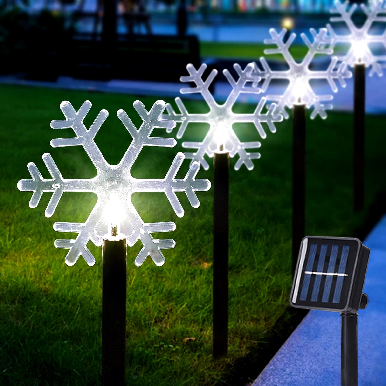 Christmas Snowflake Stake Lights, Set of 5 Solar Christmas Pathway ...