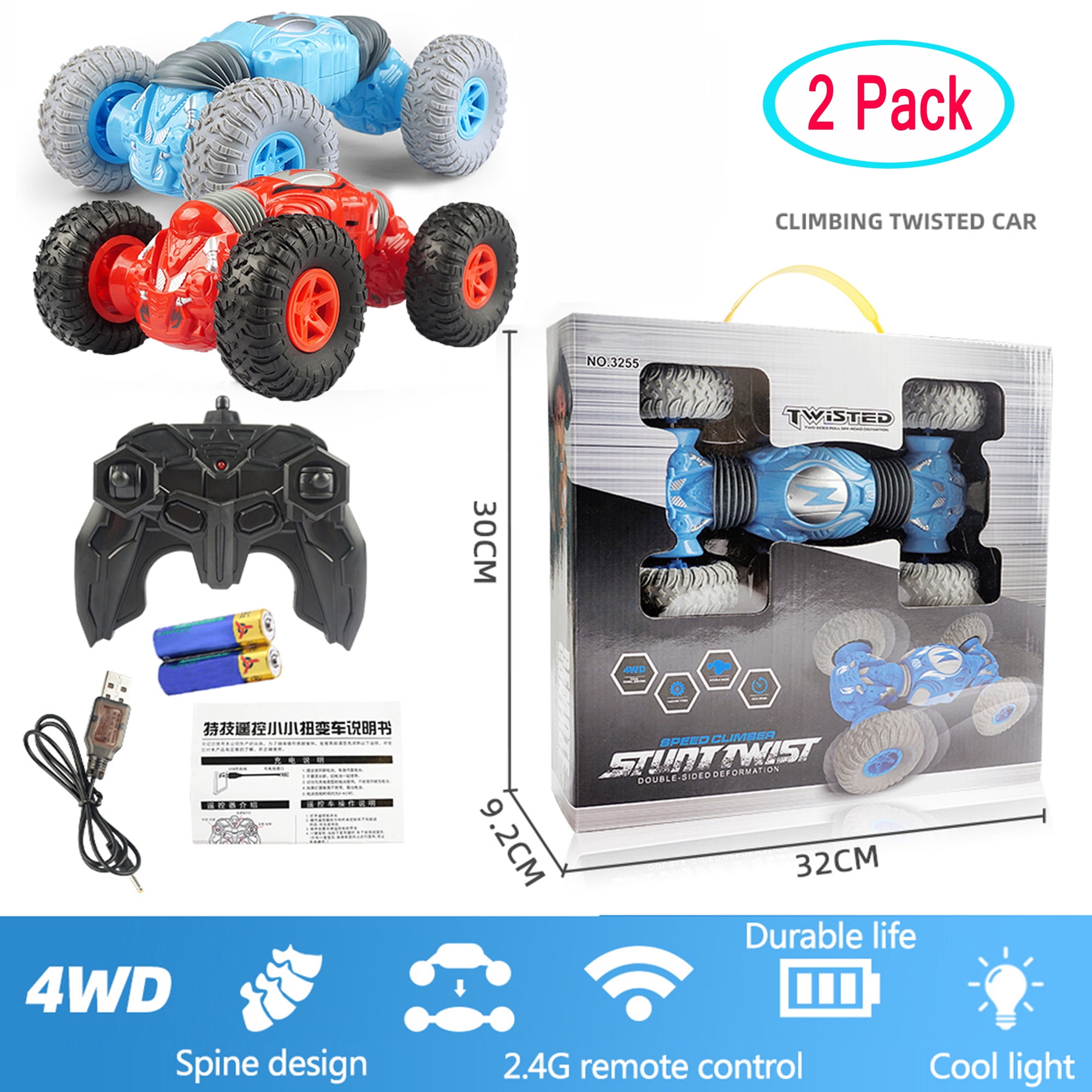 SAYFUT 2 Pack Remote Control Stunt Toy Car, 4WD 2.4G Gesture Sensing ...