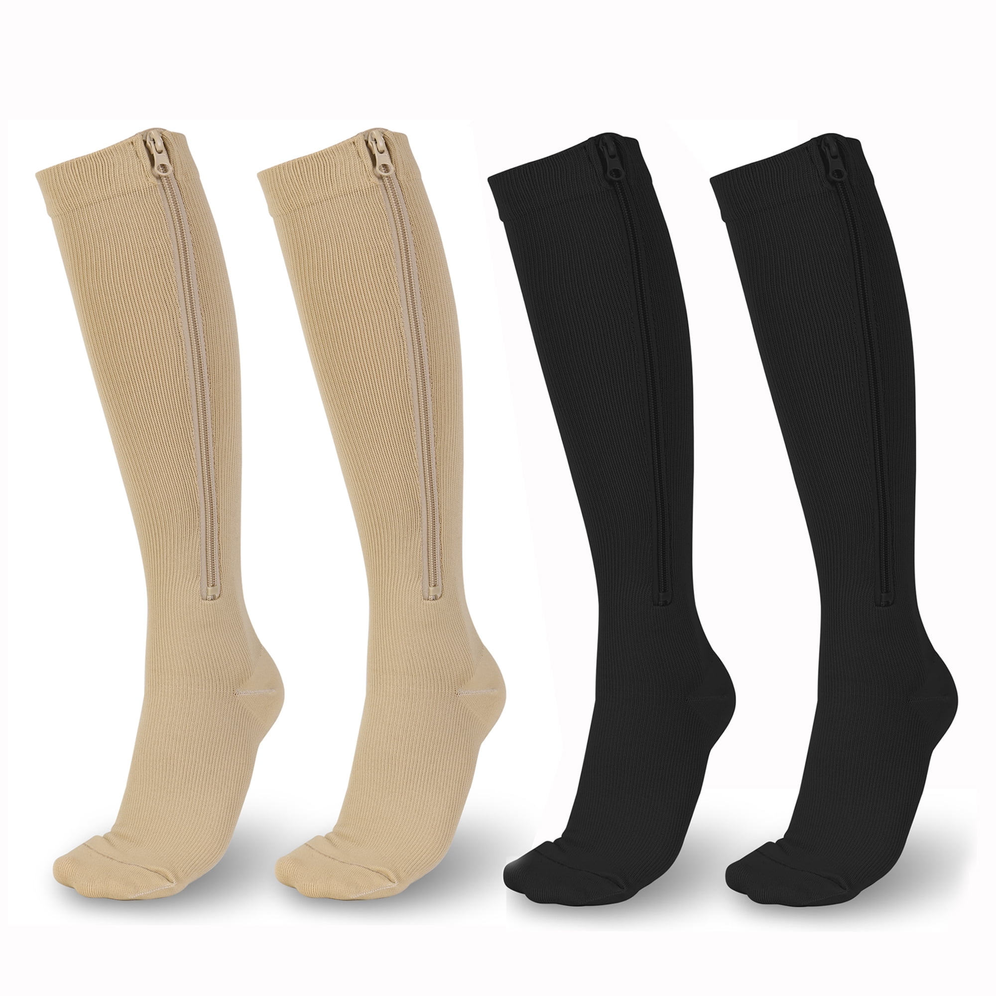 SAYFUT 2 Pairs 15-20 mmHg Zipper Compression Socks Closed Toe Knee High ...