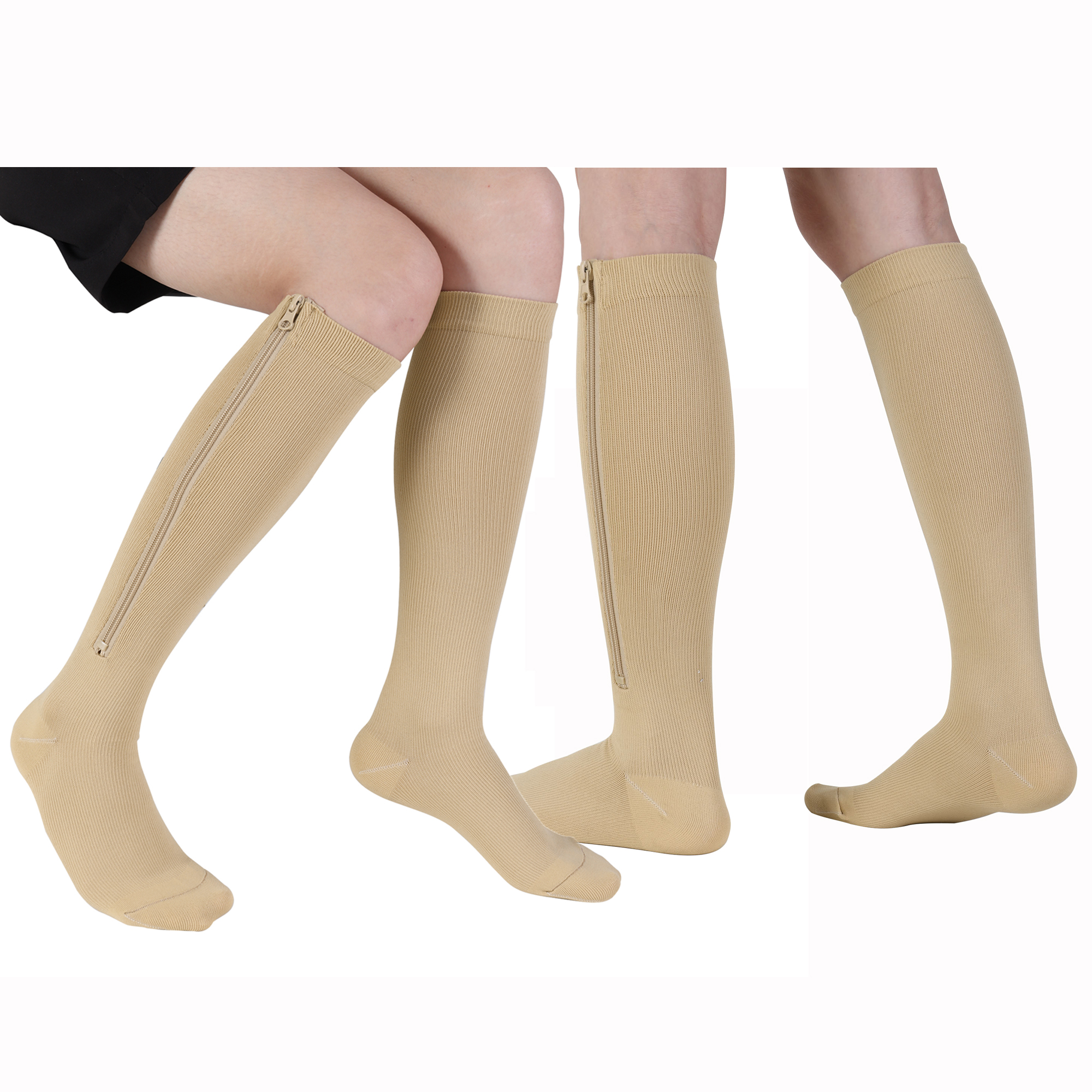 SAYFUT 2 Pairs Zipper Compression Socks 15-20 mmHg Closed Toe ...