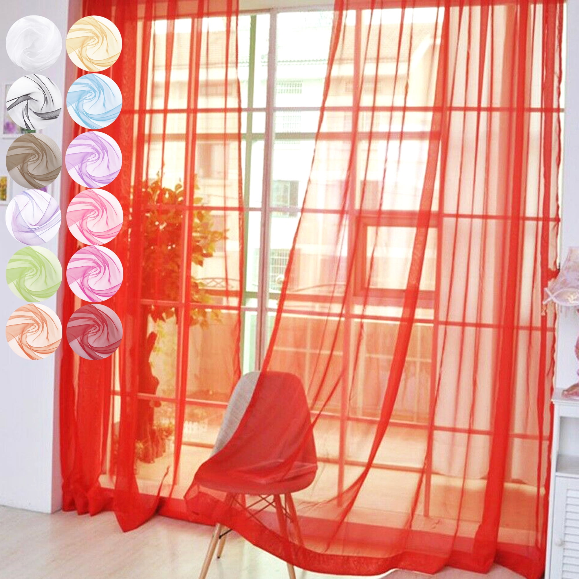 SAYFUT 2 Piece Voile Curtains, 1x2M Semi Sheer Curtain Scarf Drapes Rod ...