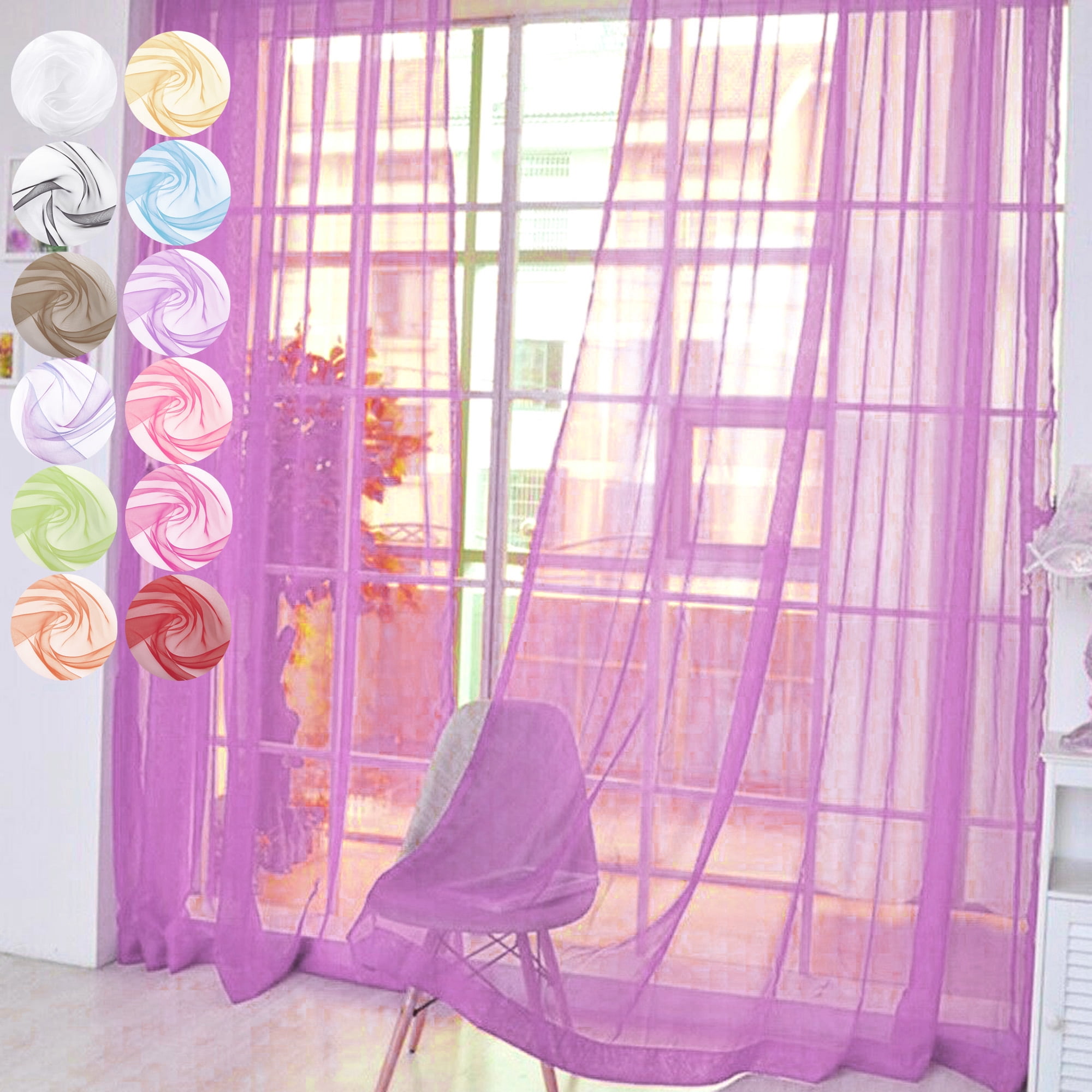 SAYFUT 2 Piece Voile Curtains, 1x2M Semi Sheer Curtain Scarf Drapes Rod ...