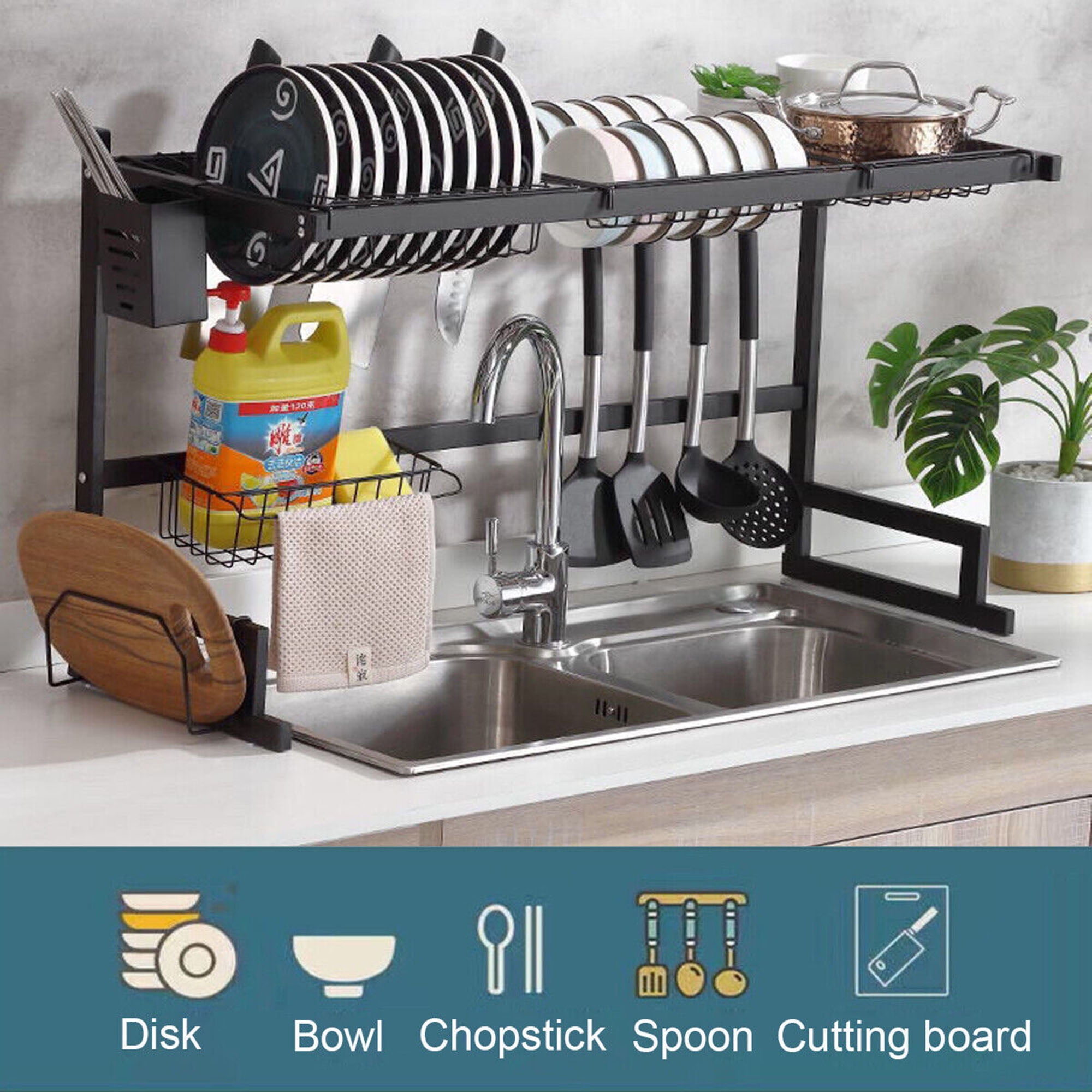 SAYFUT 2 Tier Dish Drying Rack, Over Drainer Shelf Utensils Holder ...