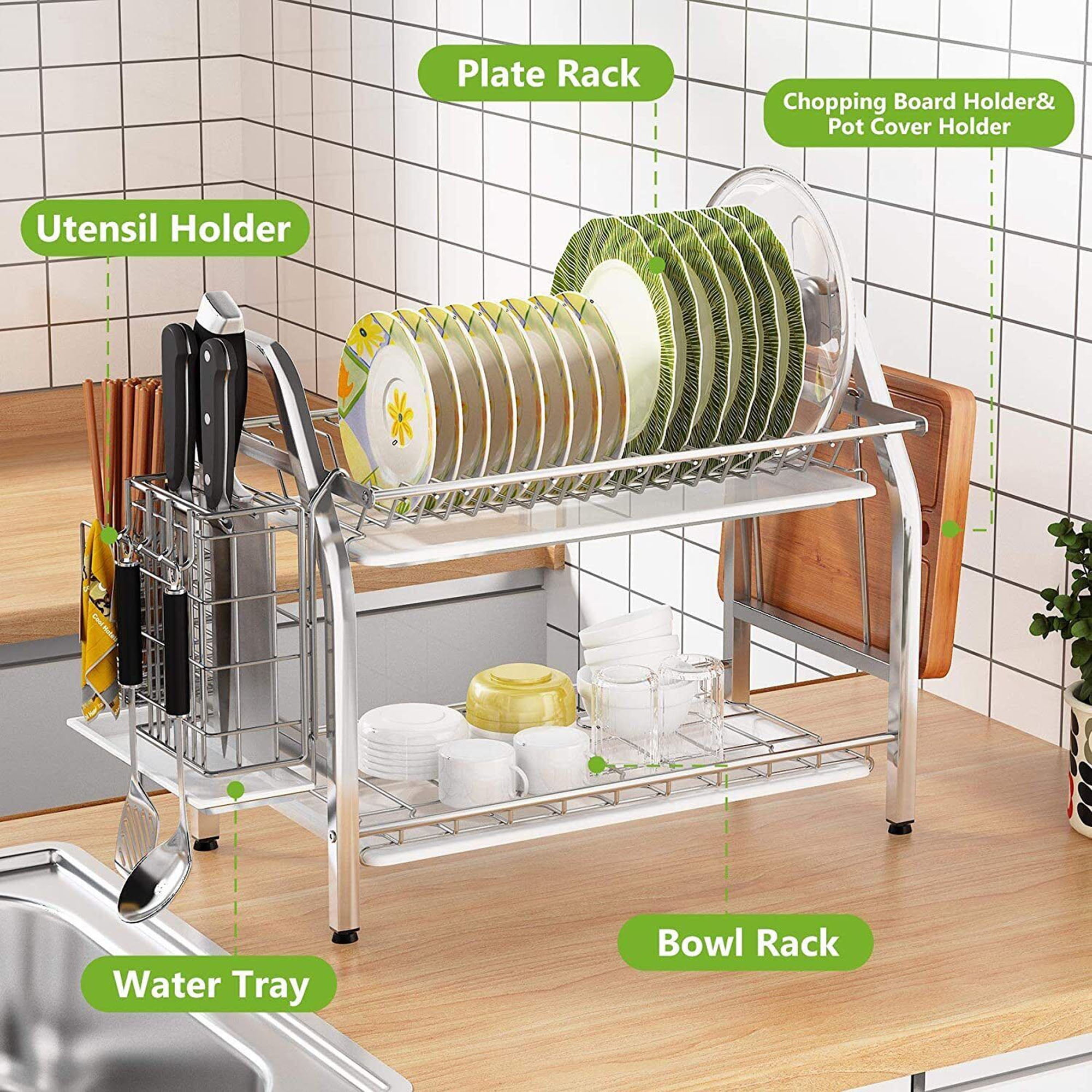 SAYFUT 2 Tier Stainless Steel Dish Display Stand Drainer Drying Rack ...