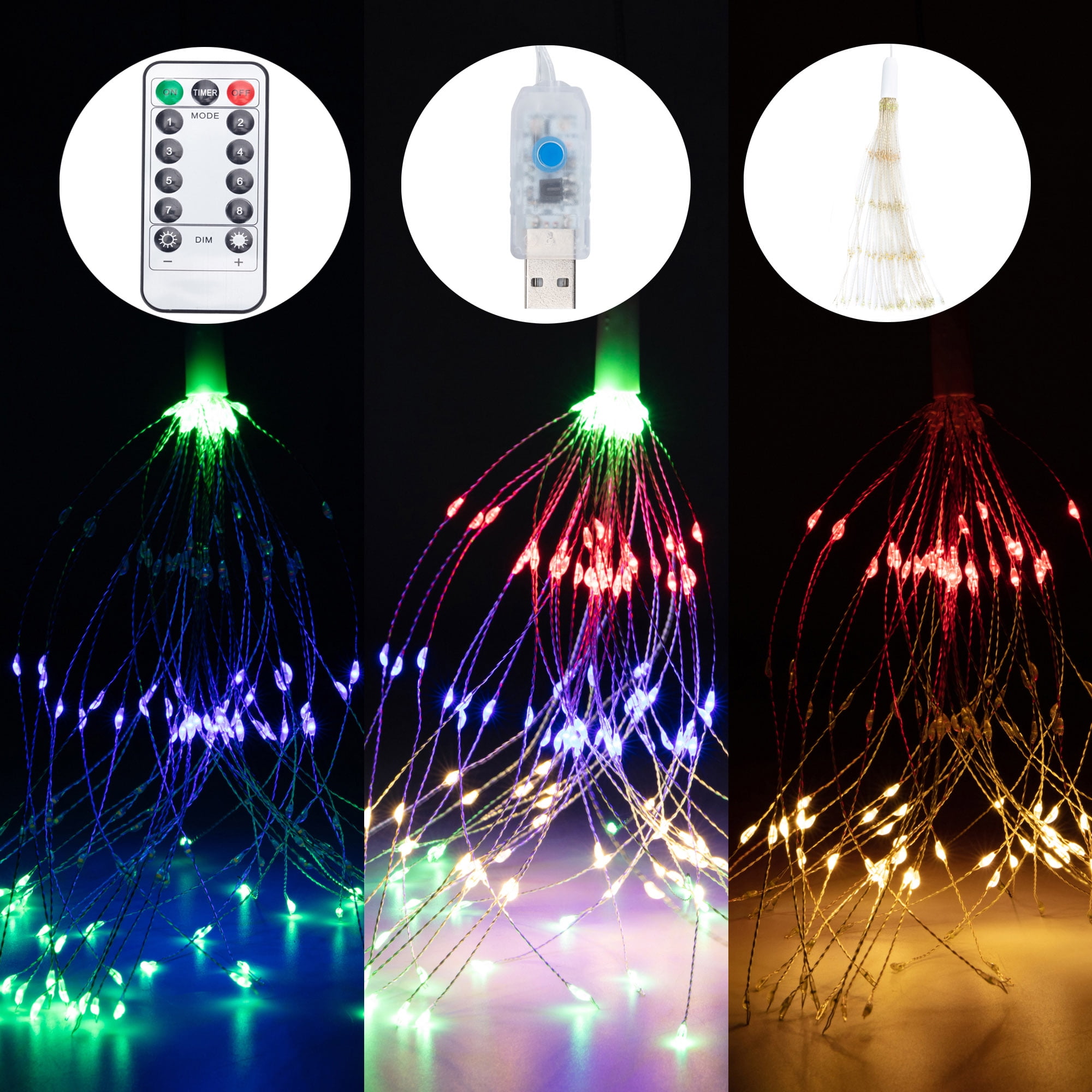 SAYFUT 200 Leds LED String Firework Lights Hanging Starburst Lights ...