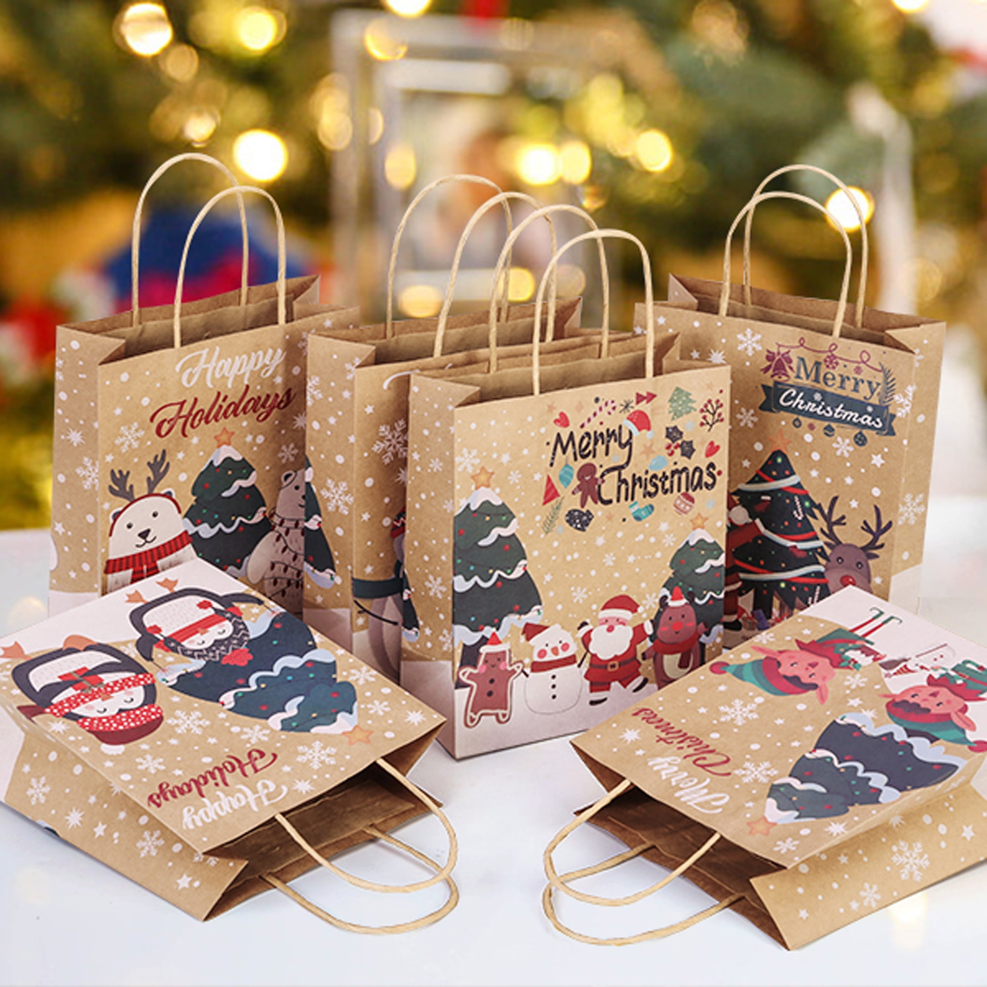 SAYFUT 24Pack Kraft Christmas Gift Bags with Handles, Assorted Xmas ...
