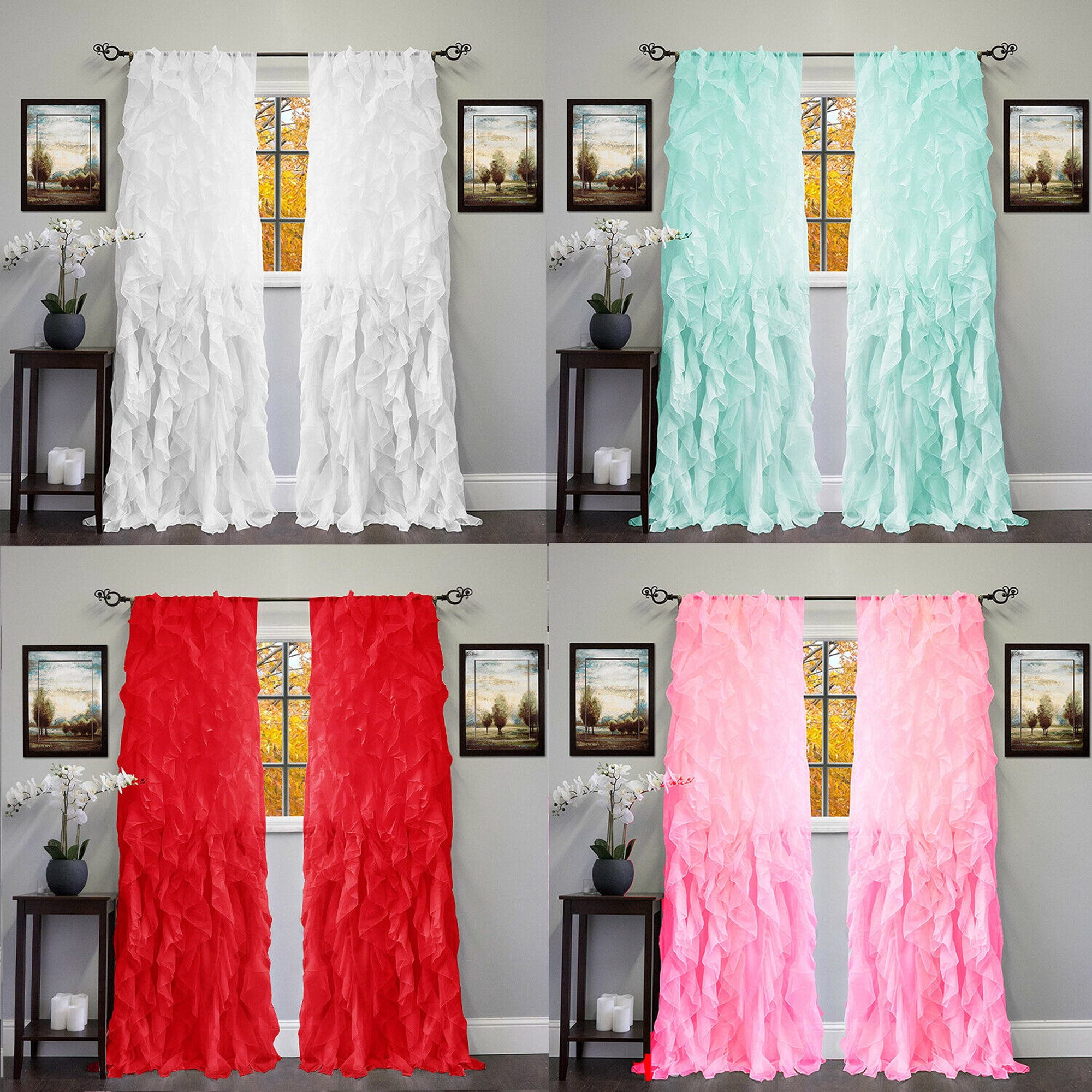 SAYFUT 2pc Shabby Chic Sheer Vertical Ruffled Window Curtain Panel ...