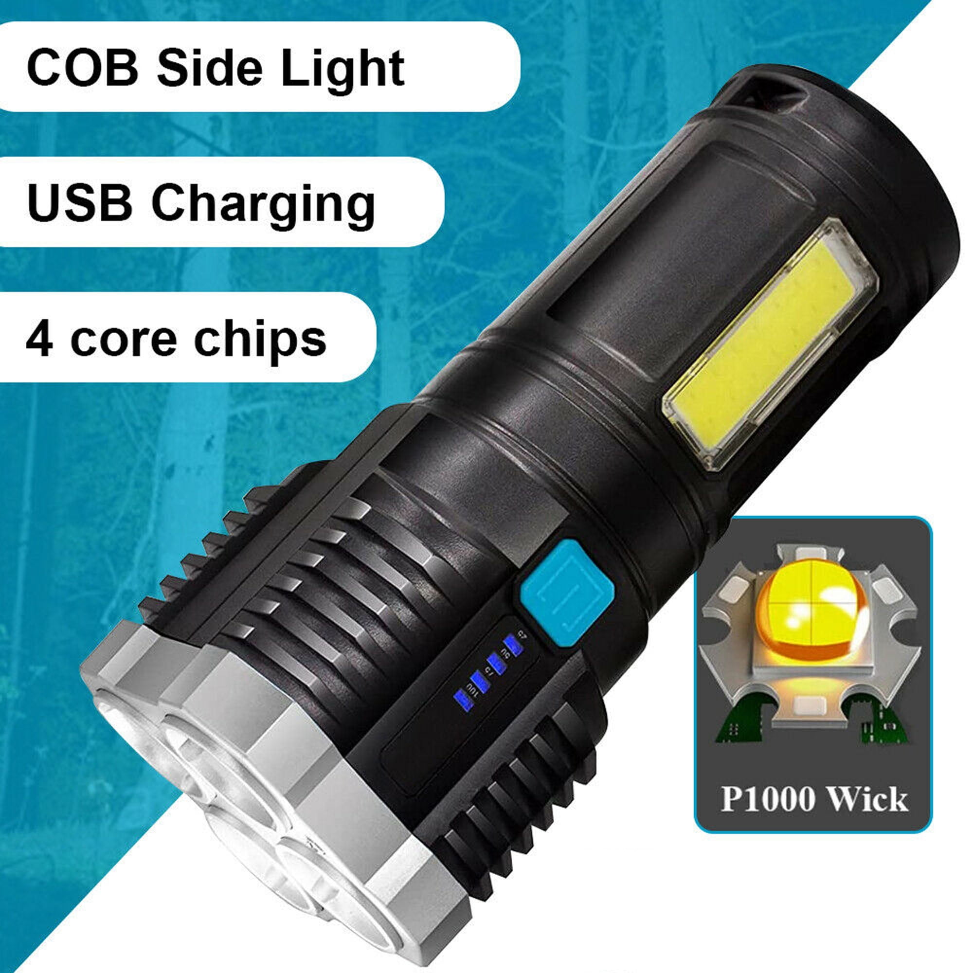 SAYFUT 4-Head Super Bright LED Searchlight Rechargeable Spotlight ...
