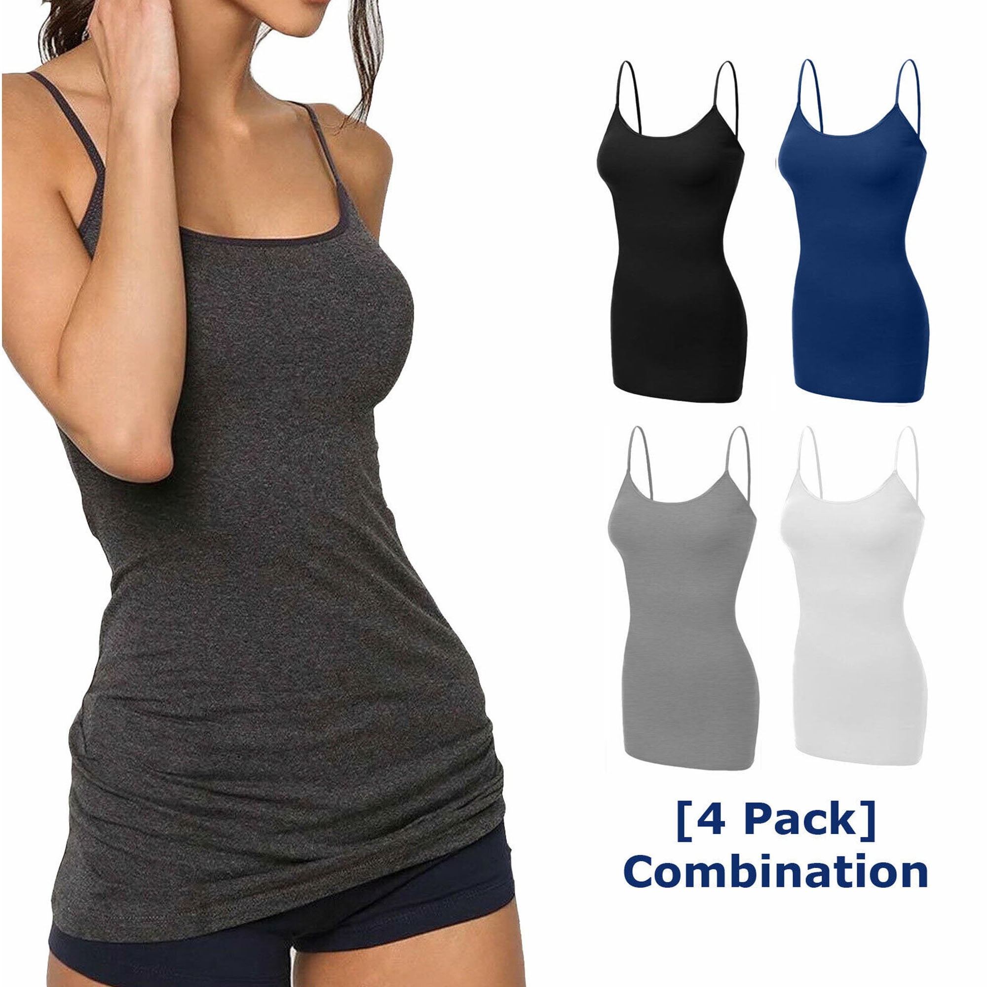 SAYFUT 4 Pack Mixed Colors, Women Long Camisole Tank Tops Blend Fit ...