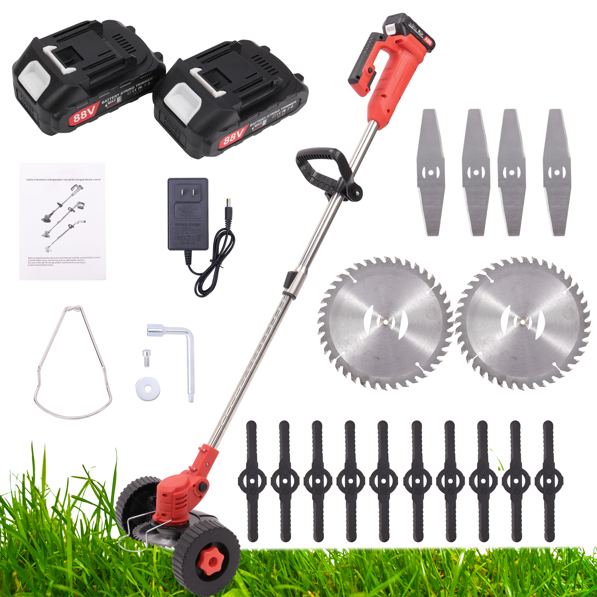 SAYFUT 88V 800W Electric Grass Trimmer Double Wheel Cordless Electric ...