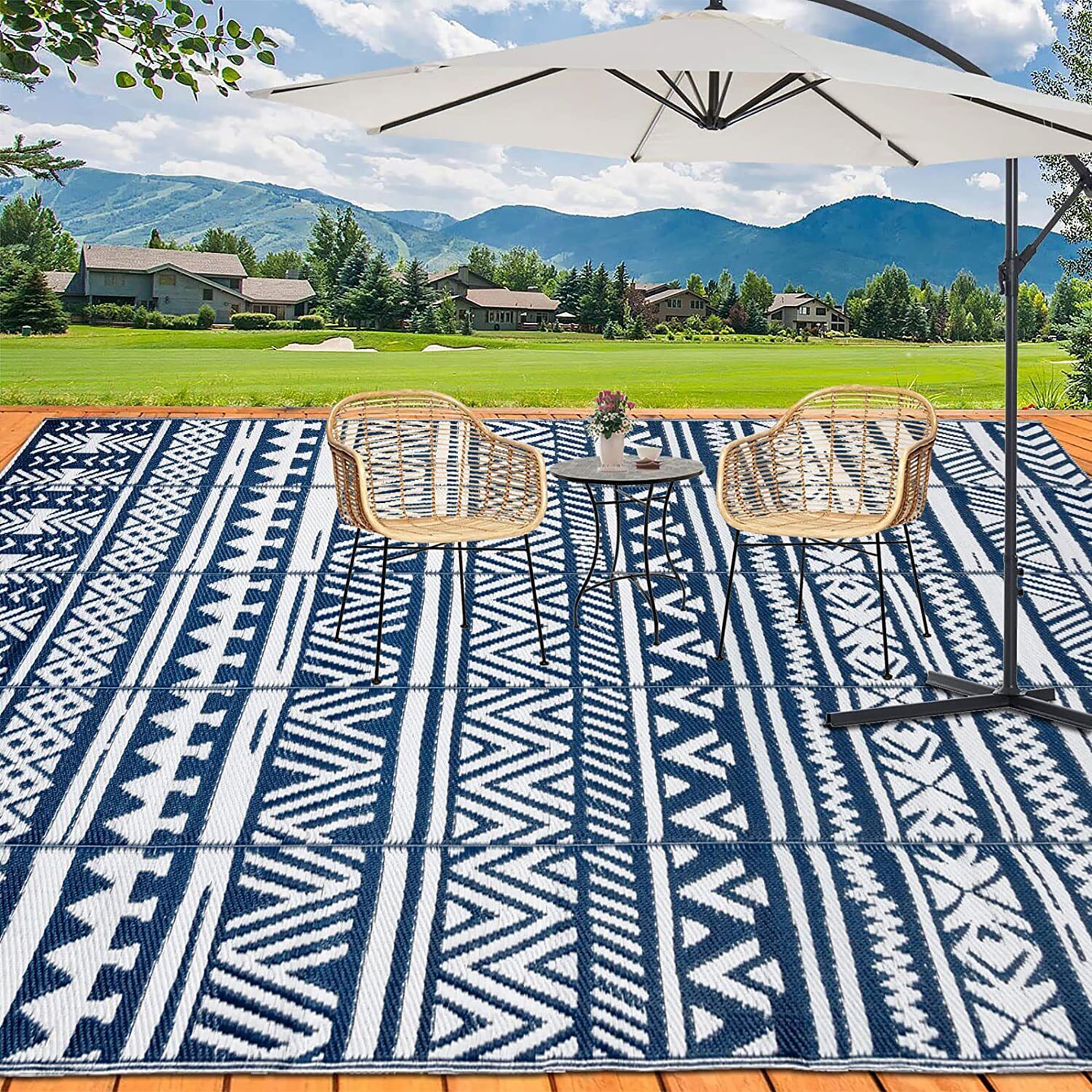 SAYFUT 9'x12' RV Outdoor Mats Outdoor Area Rug Camping Rug Reversible ...
