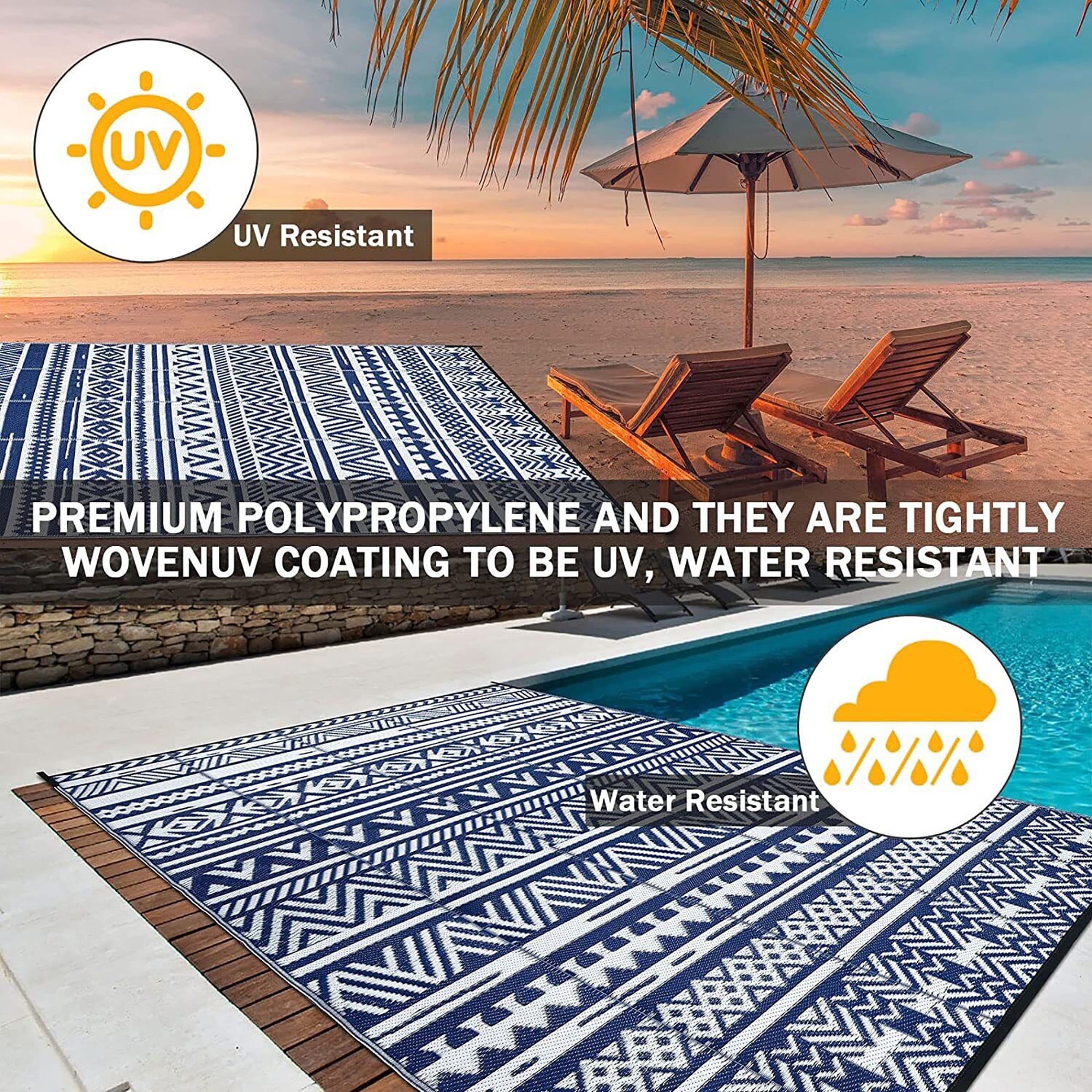 SAYFUT 9'x12' RV Outdoor Mats Outdoor Area Rug Camping Rug Reversible ...