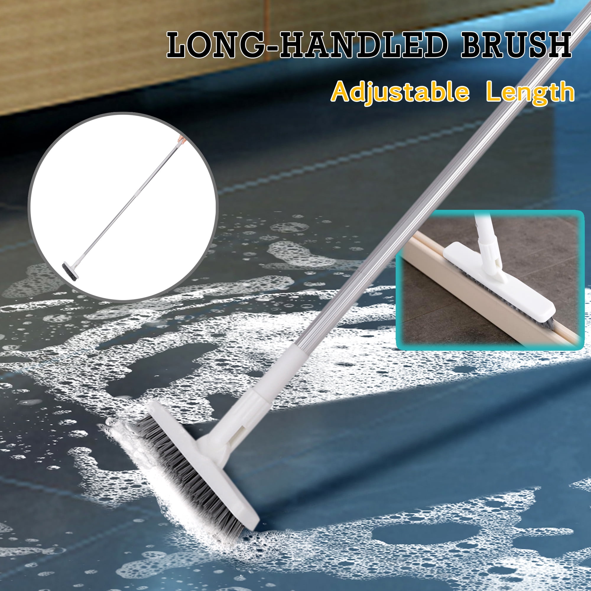 SAYFUT Brush Scrape 2 in 1 Floor Scrub Brush with Long Handle V-Shape ...