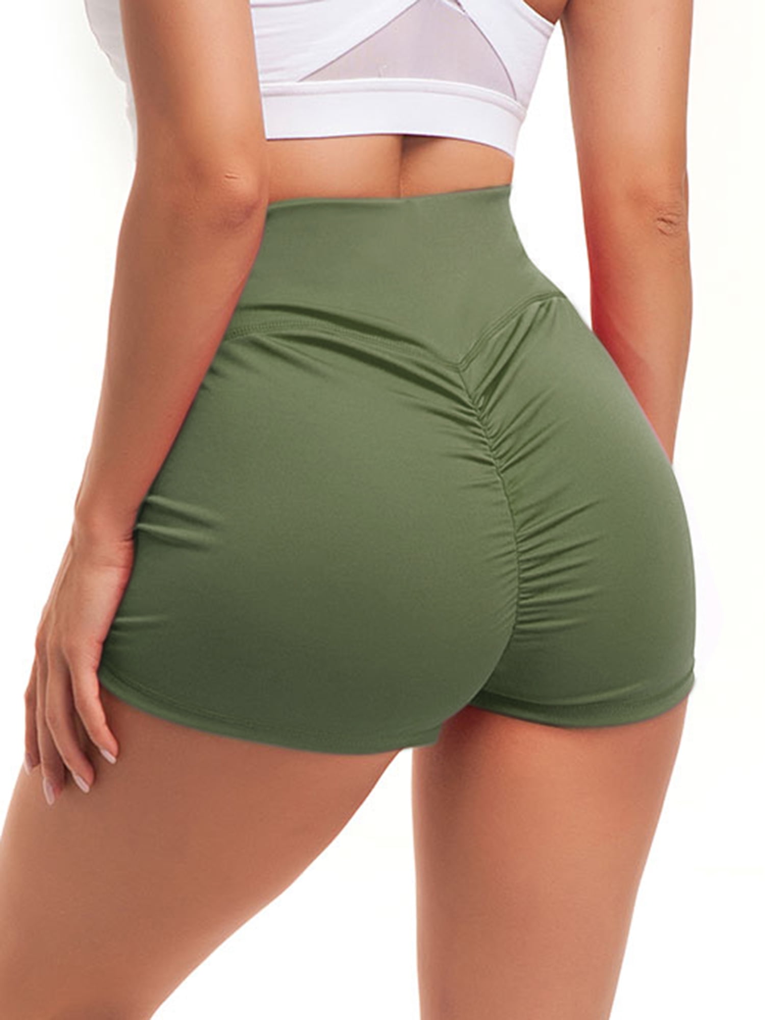 Sayfut Butt Lifting Yoga Shorts For Women Tummy Control Leggings Textured Ruched Running Shorts