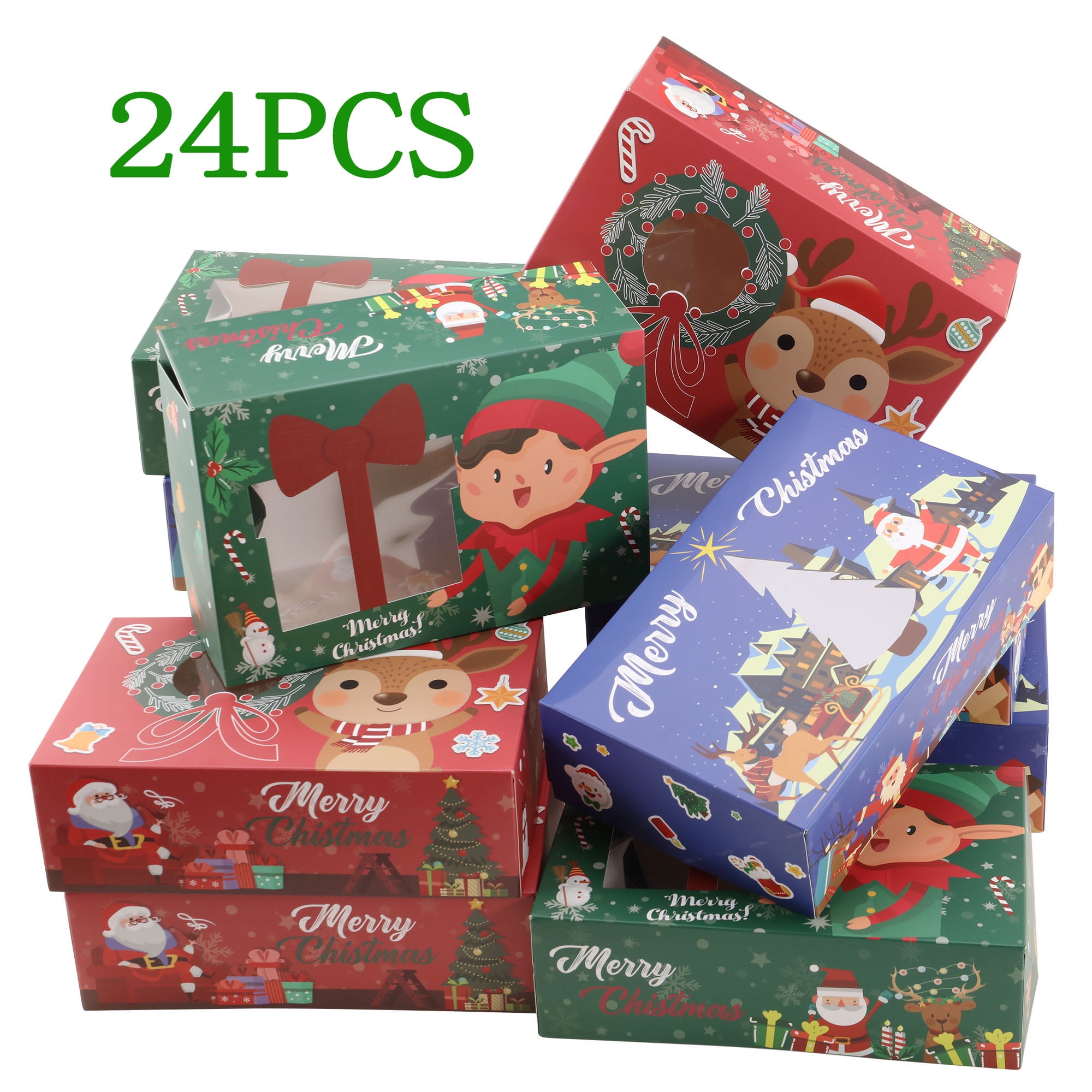 SAYFUT Christmas Cookie Boxes 24 pack Large Kraft Holiday Bakery Boxes ...