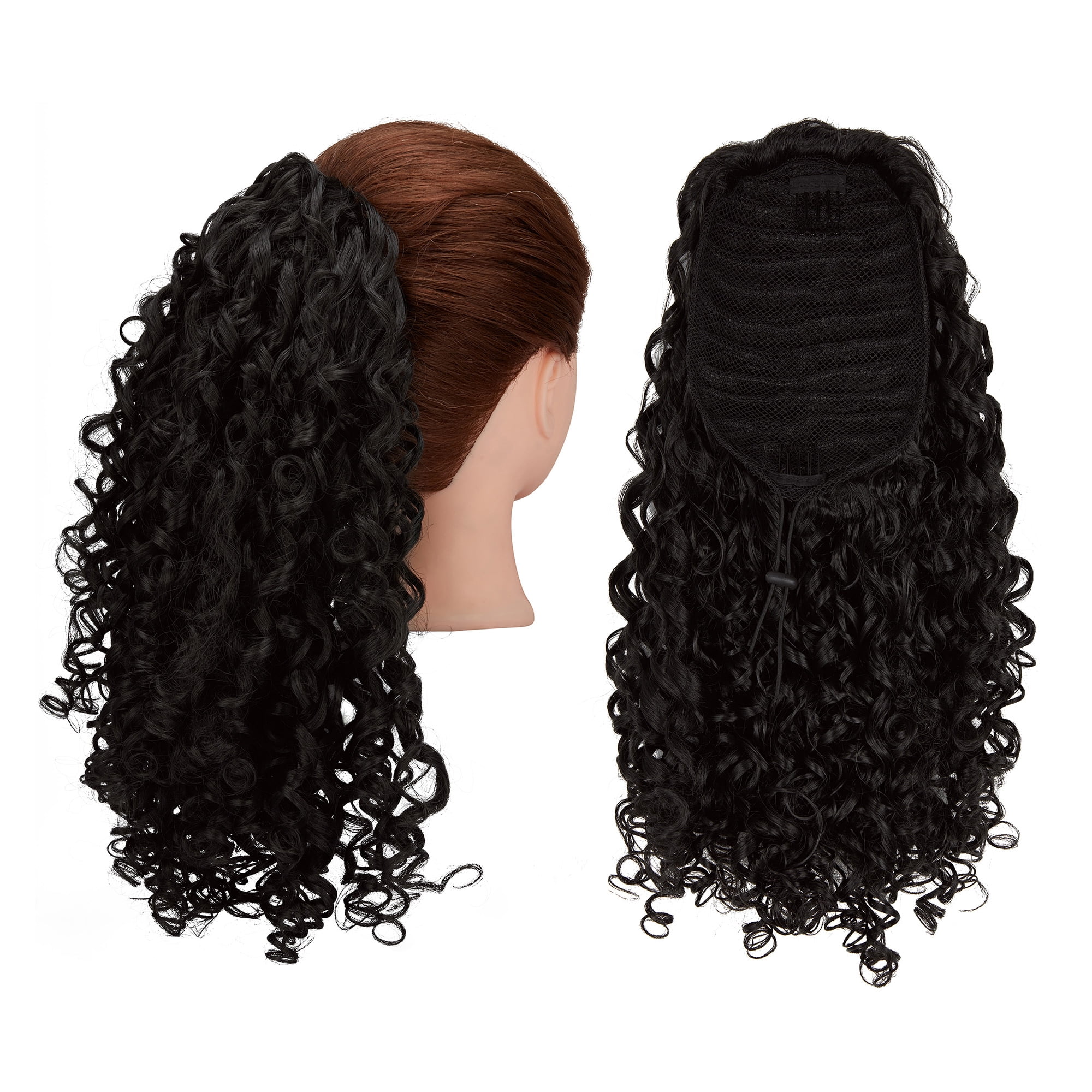 SAYFUT Curly Hair Ponytail Hairpiece Extension Natural Curl Wave Black ...