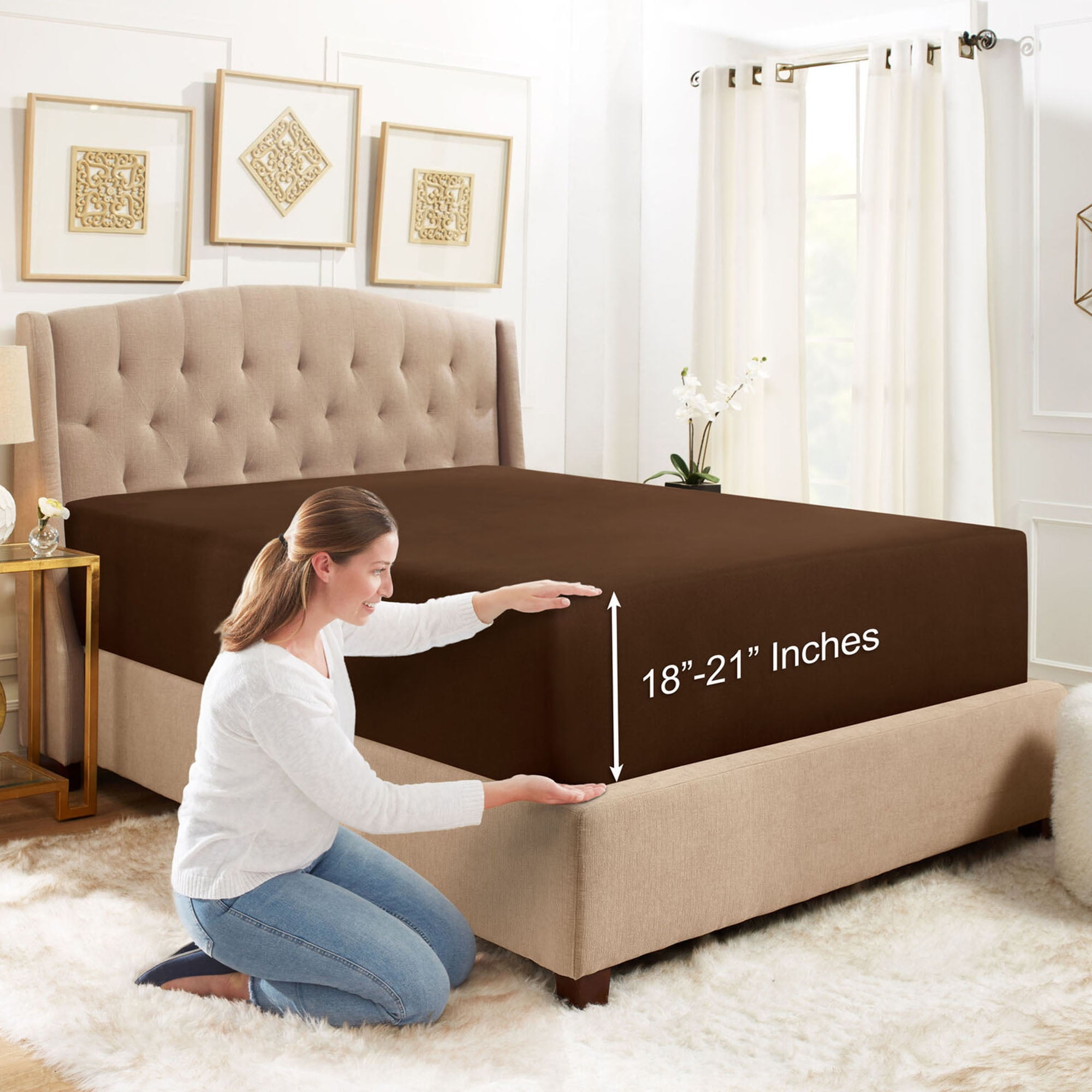 SAYFUT 18''- 21'' Extra Deep Pocket Fitted Sheet Elastic Corner Straps Fitted Sheets - Walmart.com