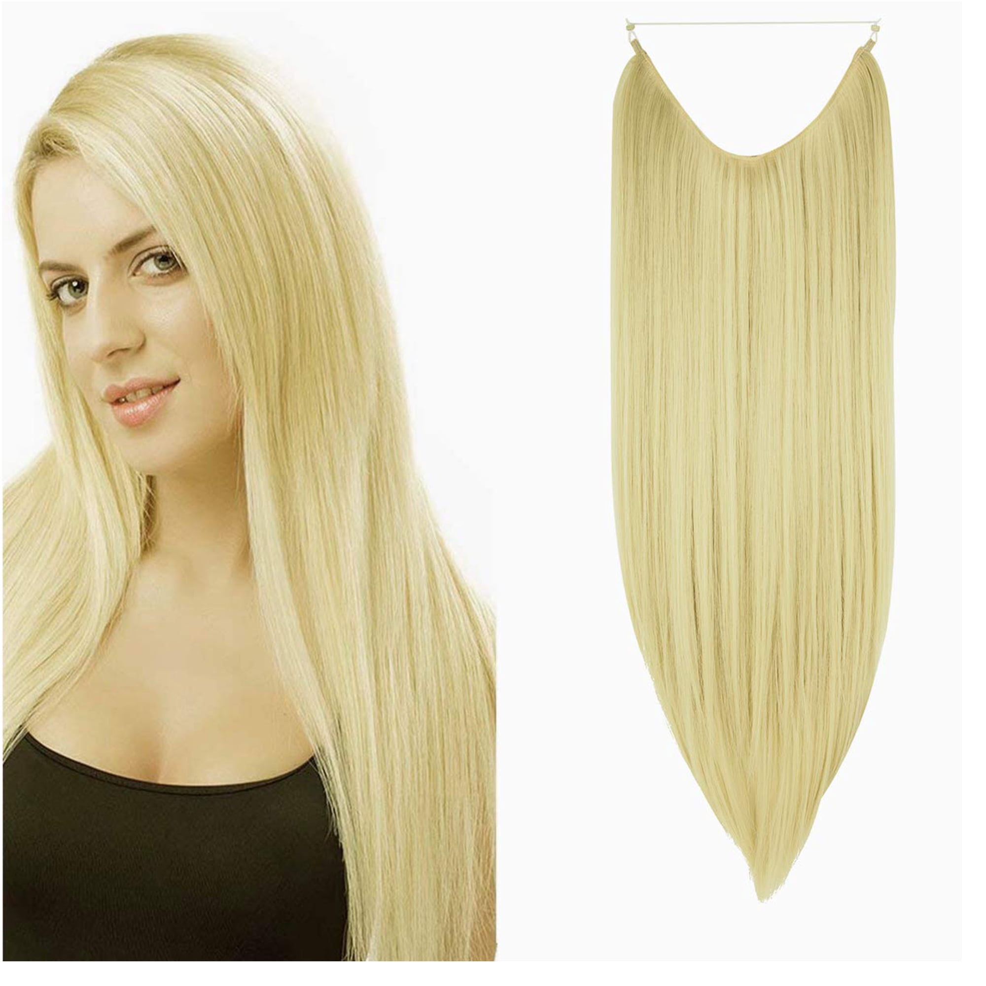 SAYFUT Hair Extension Ash Blonde Invisible Wire Headband 18/20/22 Inch ...
